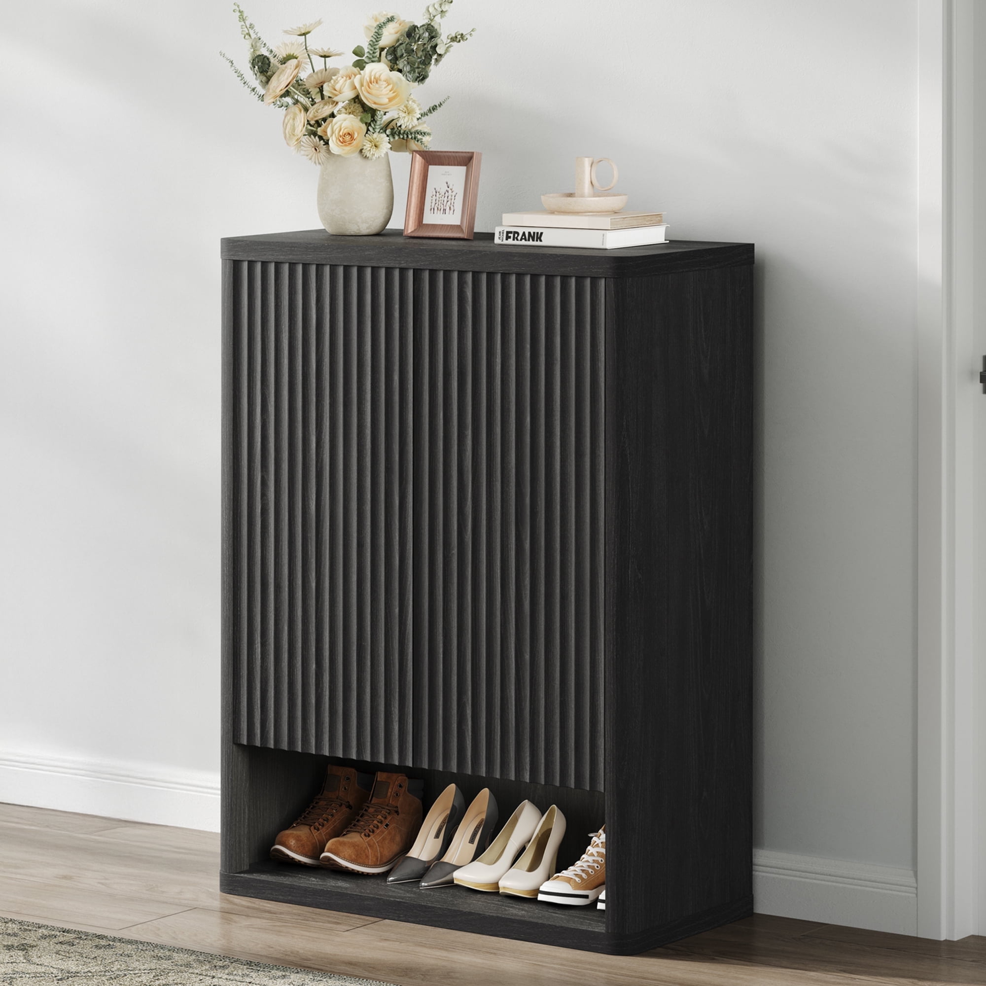 SICOTAS Black Modern Shoe Storage Cabinet,20 Pairs Fluted Shoe ...