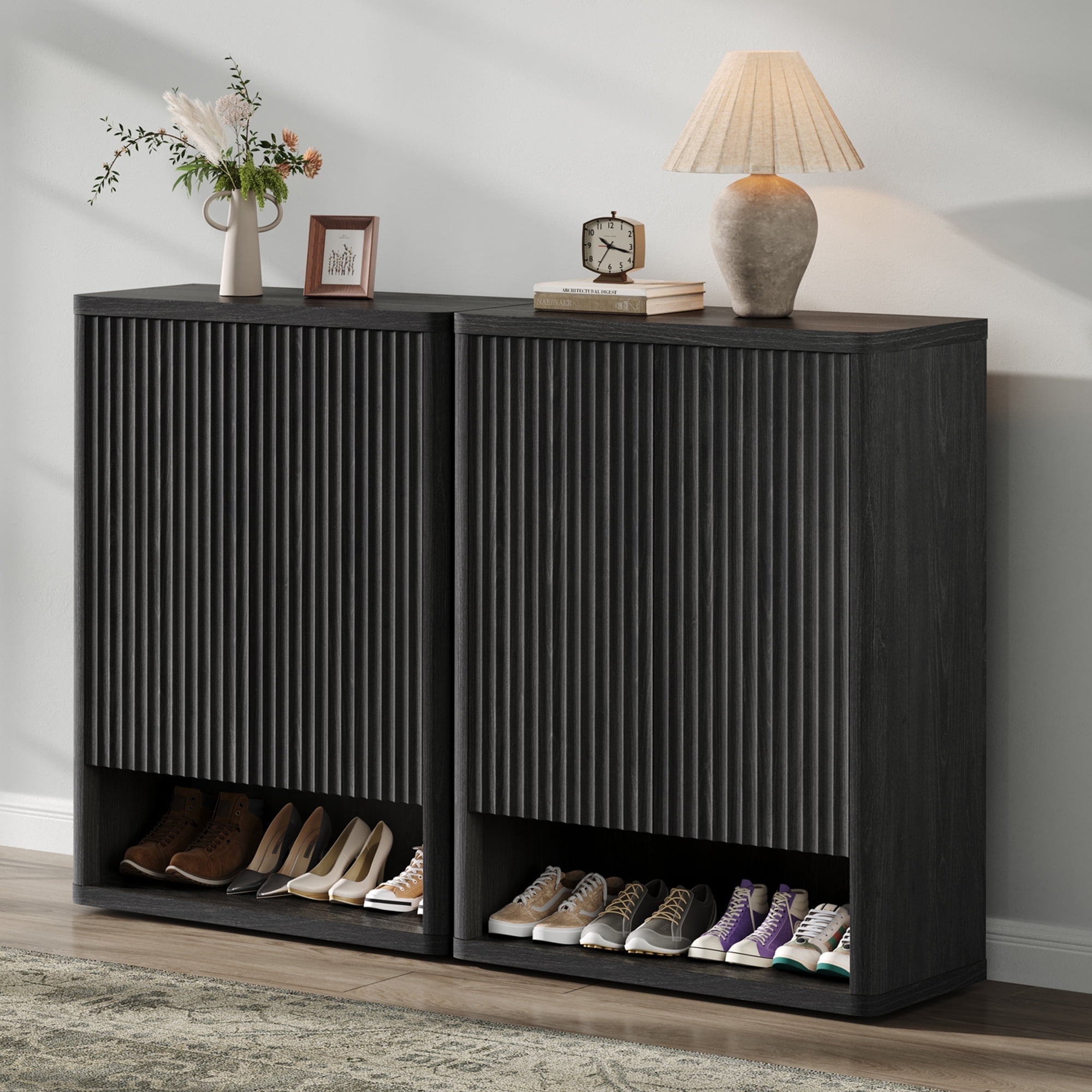 SICOTAS 44.9"H Modern Black Shoe Storage Cabinet Set of 2, 40 Pairs ...