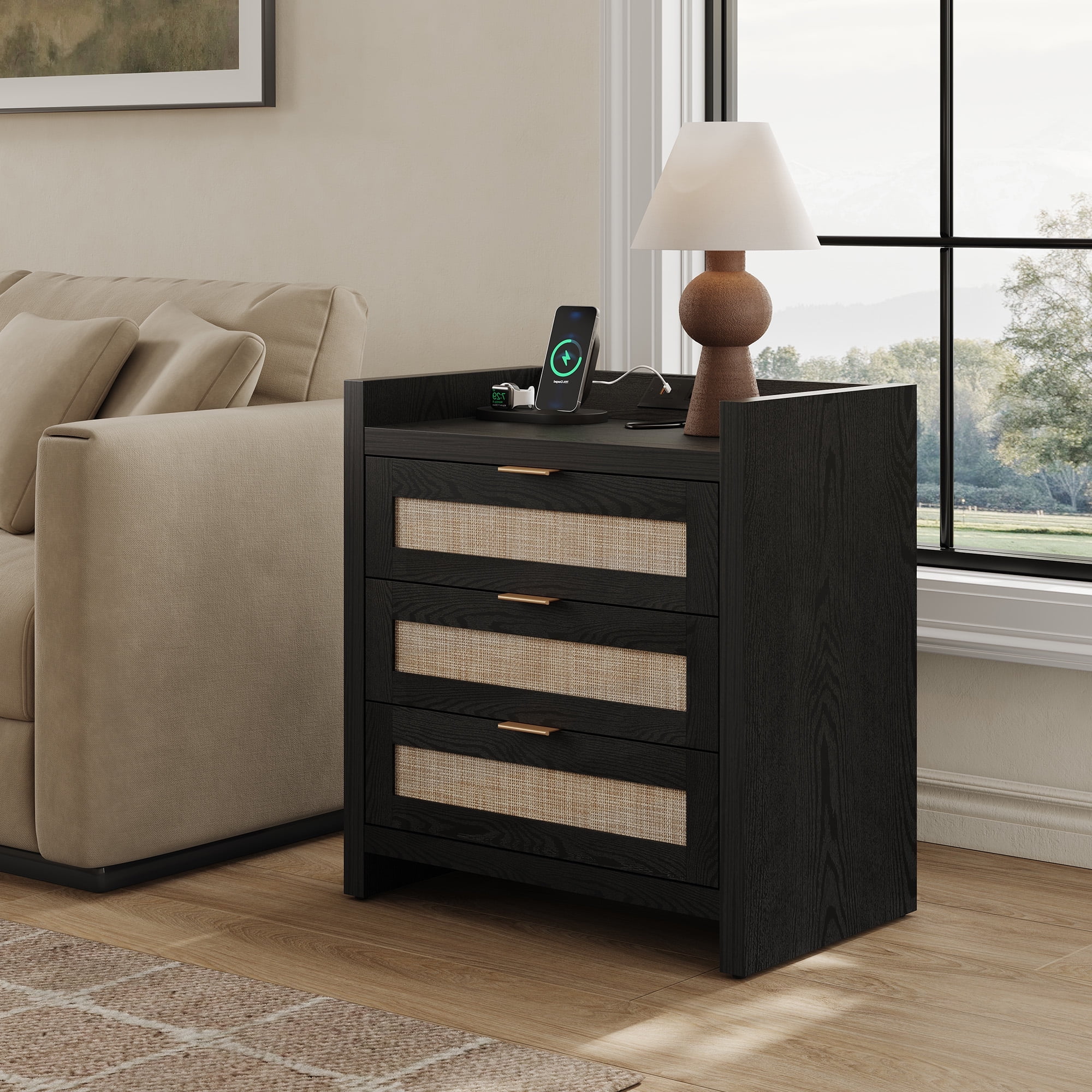 SICOTAS Boho Nightstands with 3 Drawers, 26.57"H Tall Nightstands with ...