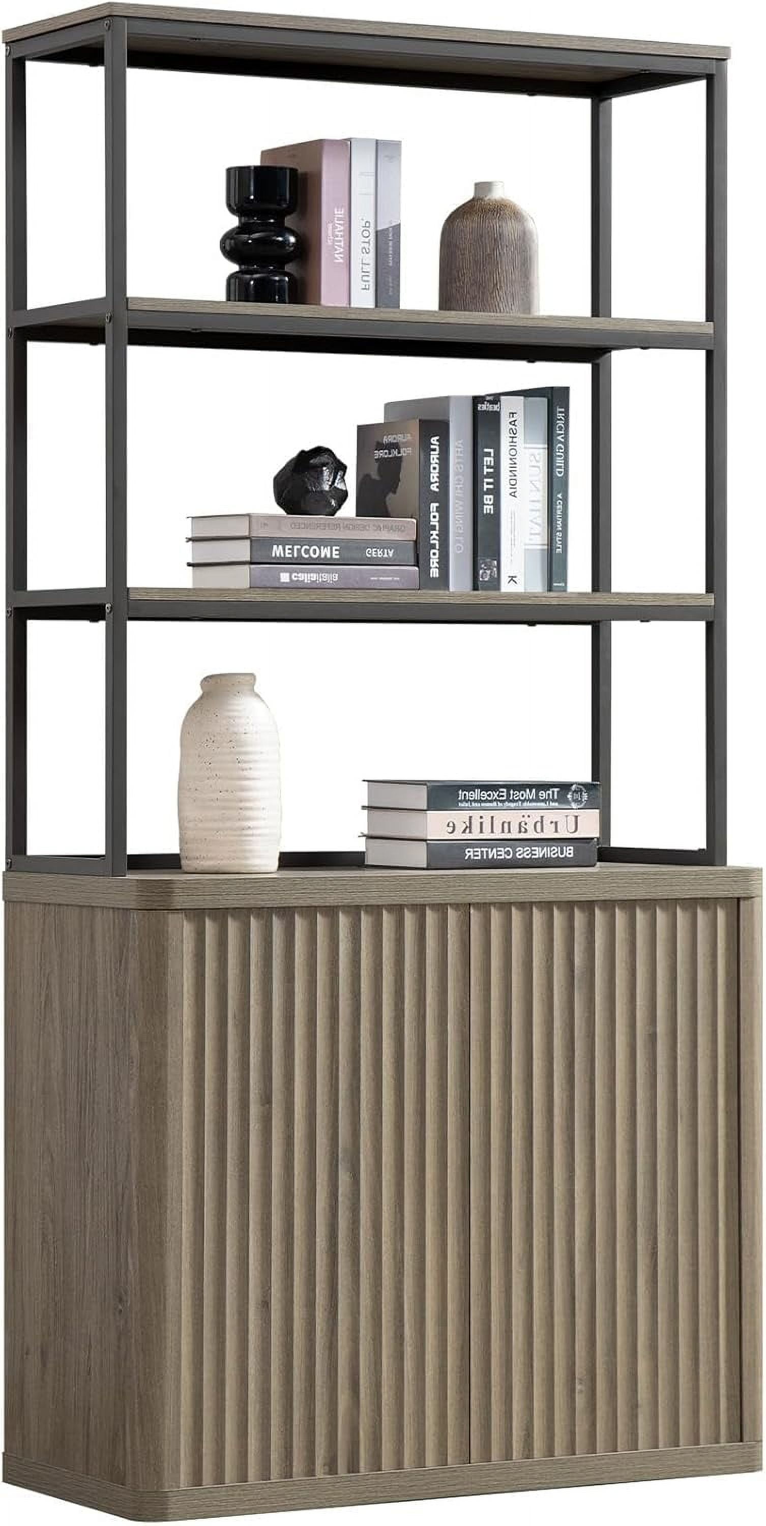 SICOTAS Book Shelf Fluted Bookshelf Tall Bookcase with Doors Storage 5 ...
