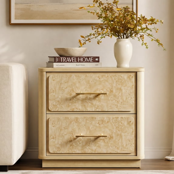 SICOTAS Burluxe Collection Nightstand, 24.8"W Burl Wood Veneer Bedside ...
