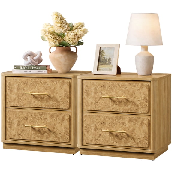 SICOTAS Burluxe Collection Nightstand Set of 2, 24.8"W Burl Wood Veneer ...