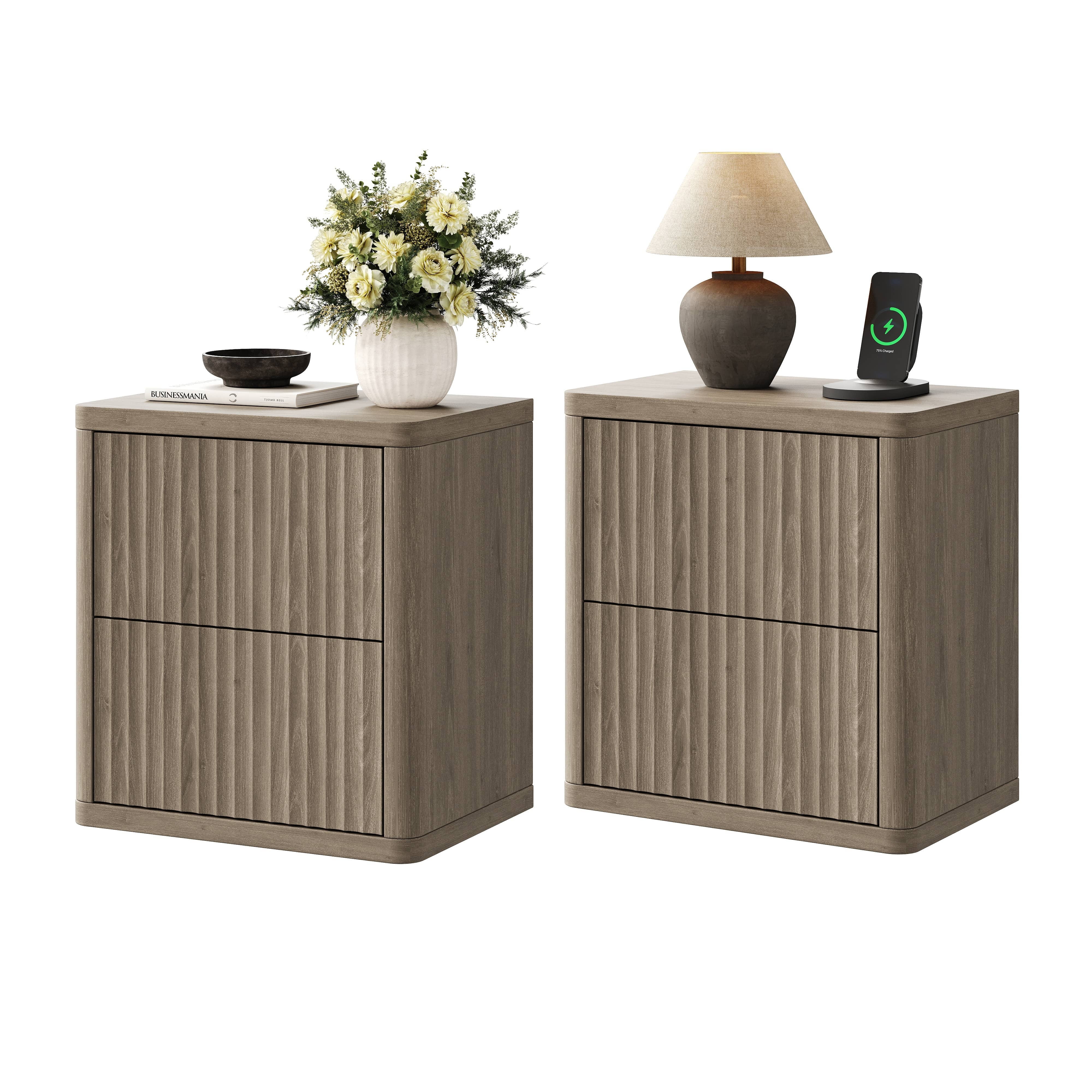SICOTAS Fluted 2 Drawer Nightstand Set of 2, 22.75" W Small Modern ...