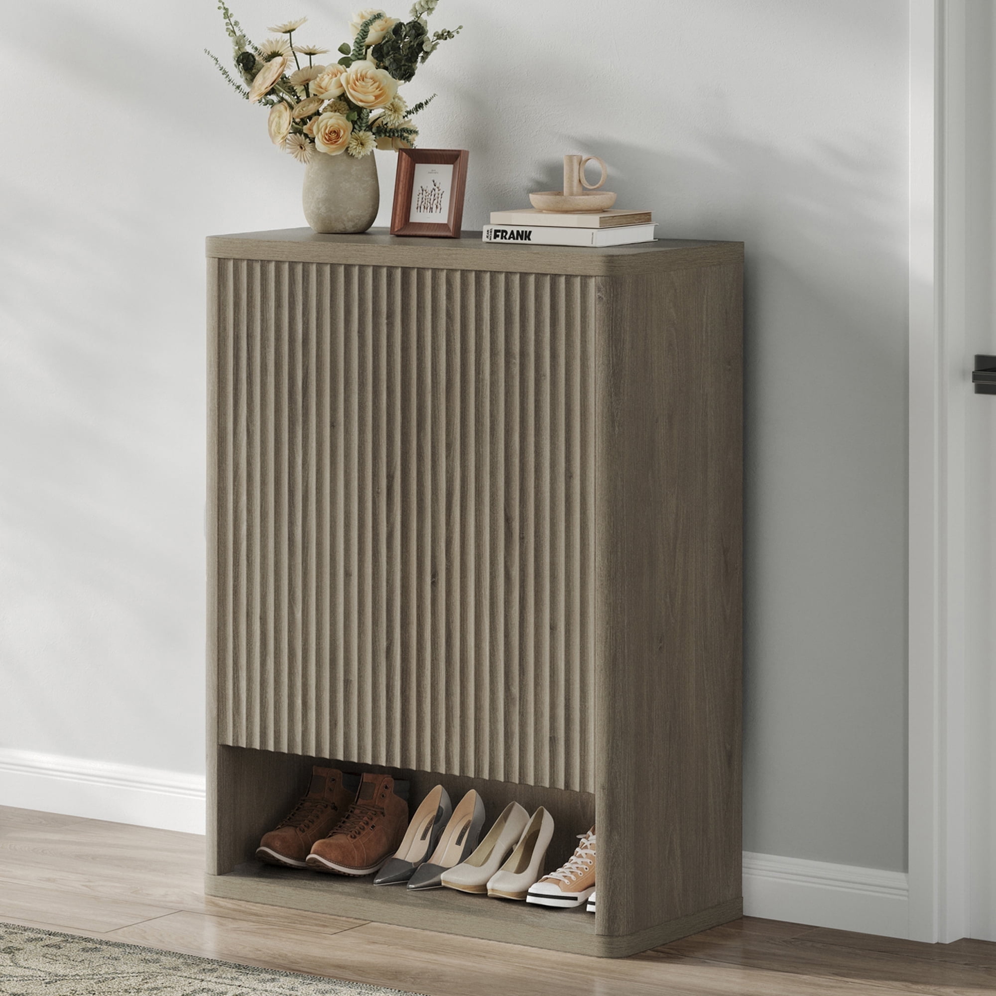 SICOTAS 44.9"H Gray Modern Shoe Storage Cabinet,20 Pairs Fluted Shoe ...