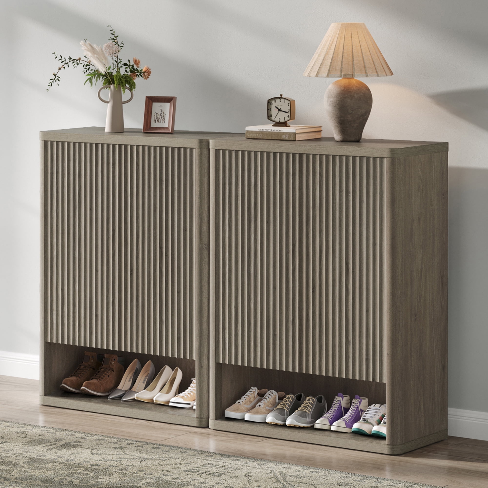 SICOTAS Gray Modern Shoe Storage Cabinet Set of 2,40 Pairs Fluted Shoe ...