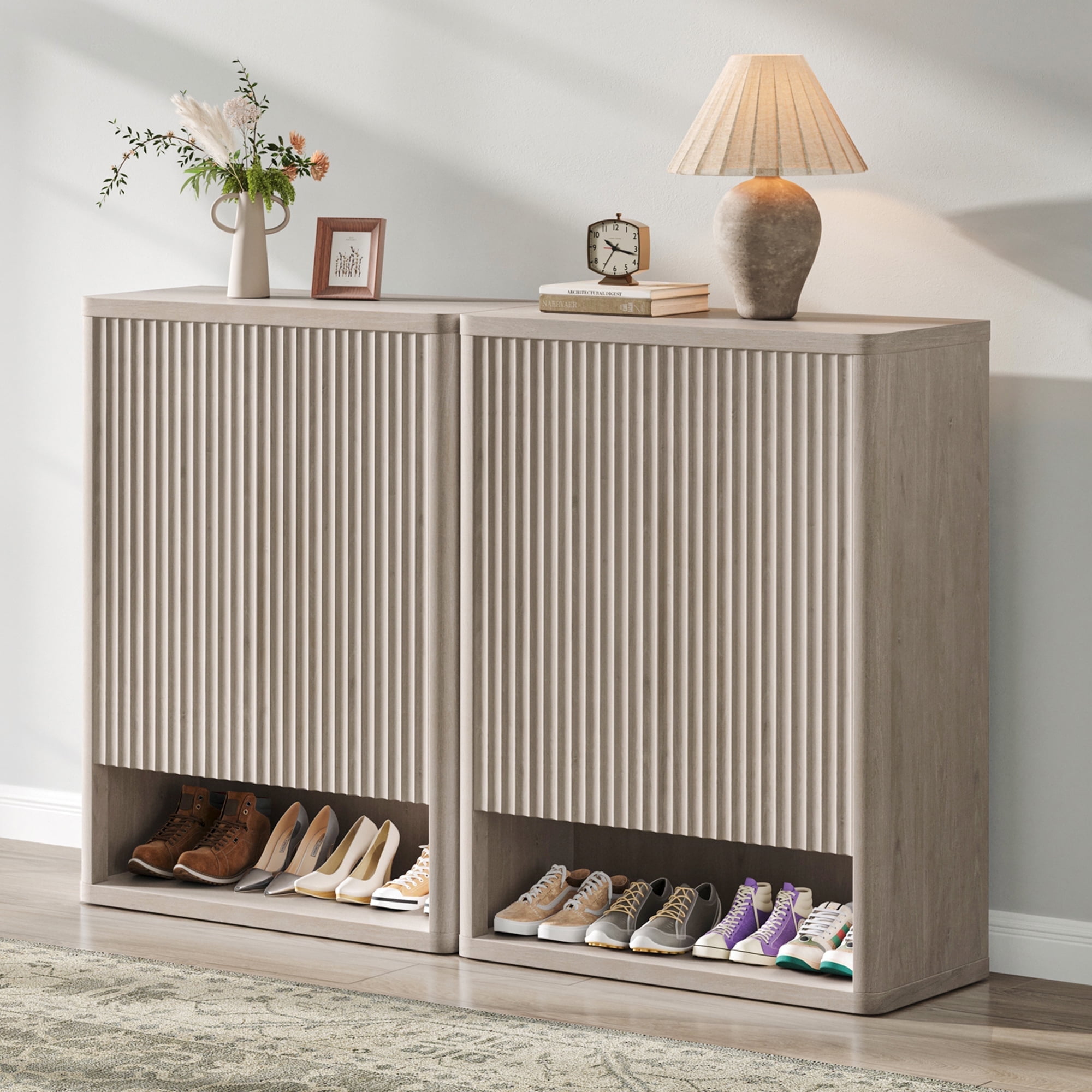 SICOTAS 44.9" H White Shoe Storage Cabinet Set of 2,40 Pairs Fluted ...