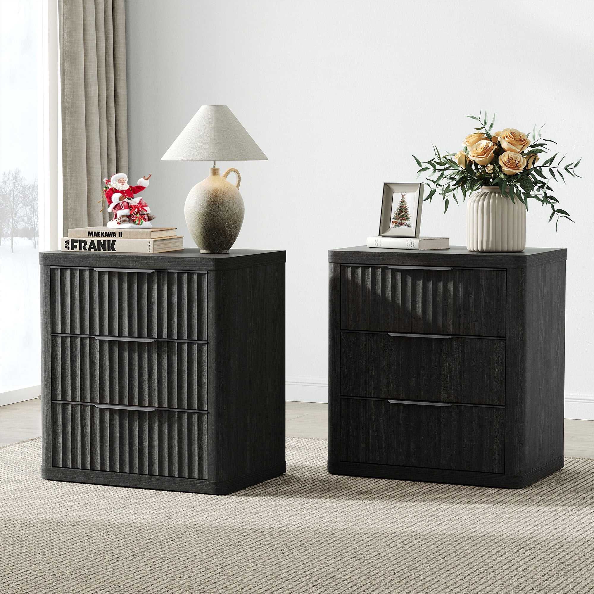 SICOTAS 26"H Tall 3 Drawer Nightstands Set 2, Small Modern Wood Bedside ...