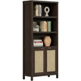 SICOTAS Rattan 5 Tier Bookshelf, Cherry 5 Shelf Bookcase with Doors ...