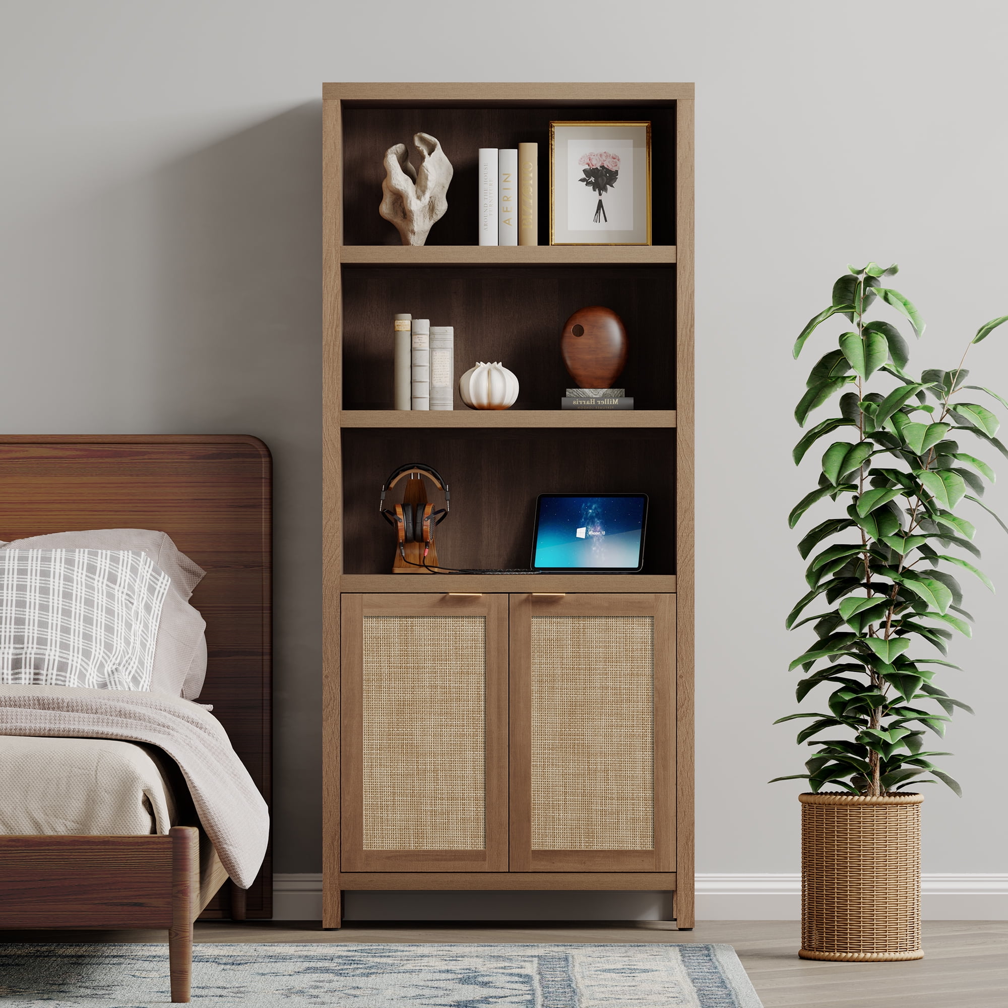 SICOTAS 5 Tier Bookshelf, Tall Adjustable Wood Book Cabinet for Home ...