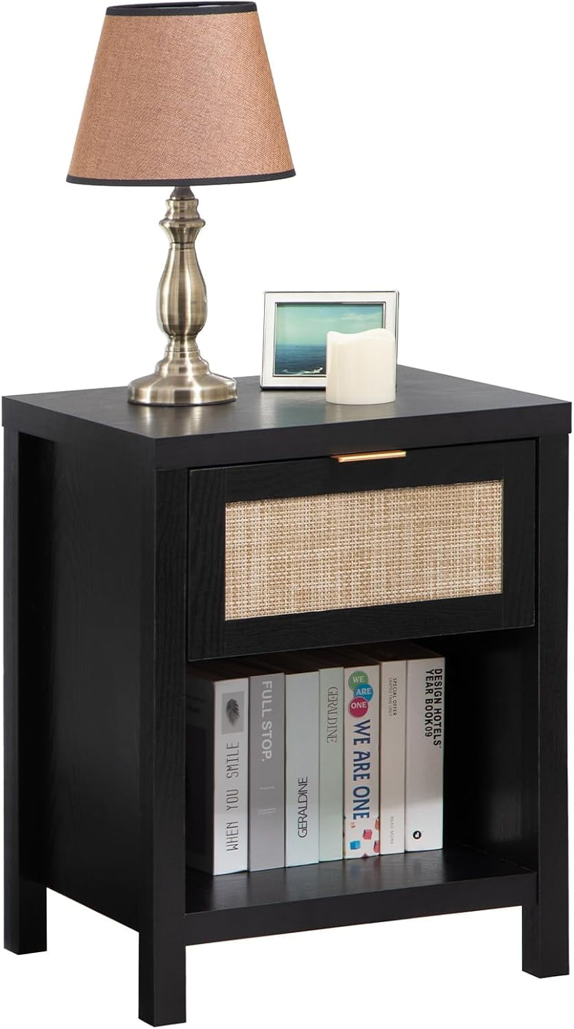 SICOTAS Rattan Nightstand Set of 2 - Farmhouse Night Stand with Drawer ...