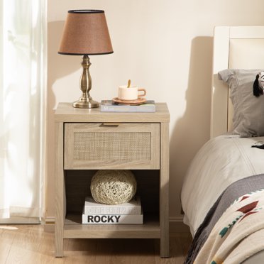 Nightstand with 2 Drawers and Open Storage, Bedside Table, End Table ...