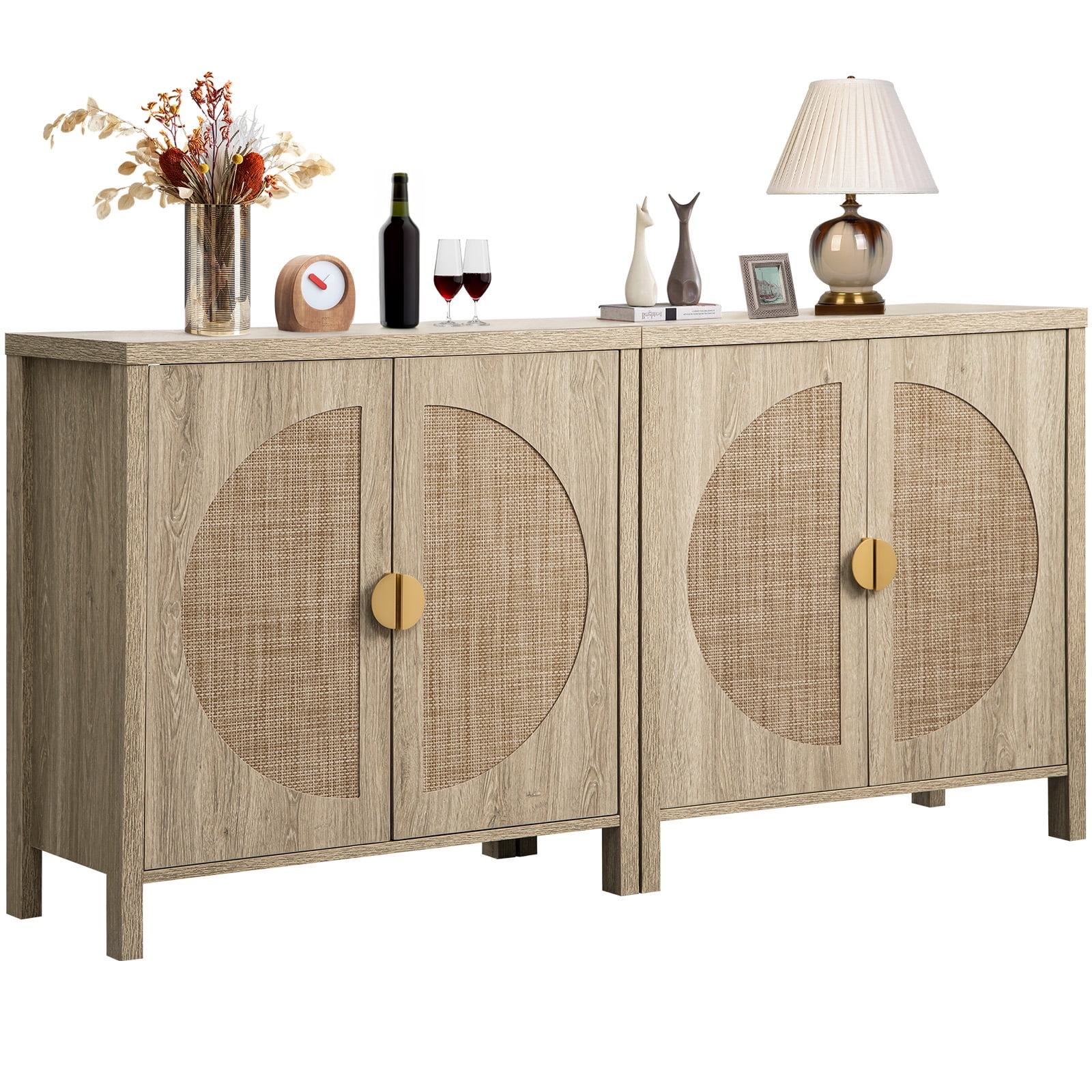 SICOTAS Set of 2 Freestanding Wooden Sideboard Buffet Cabinets with ...
