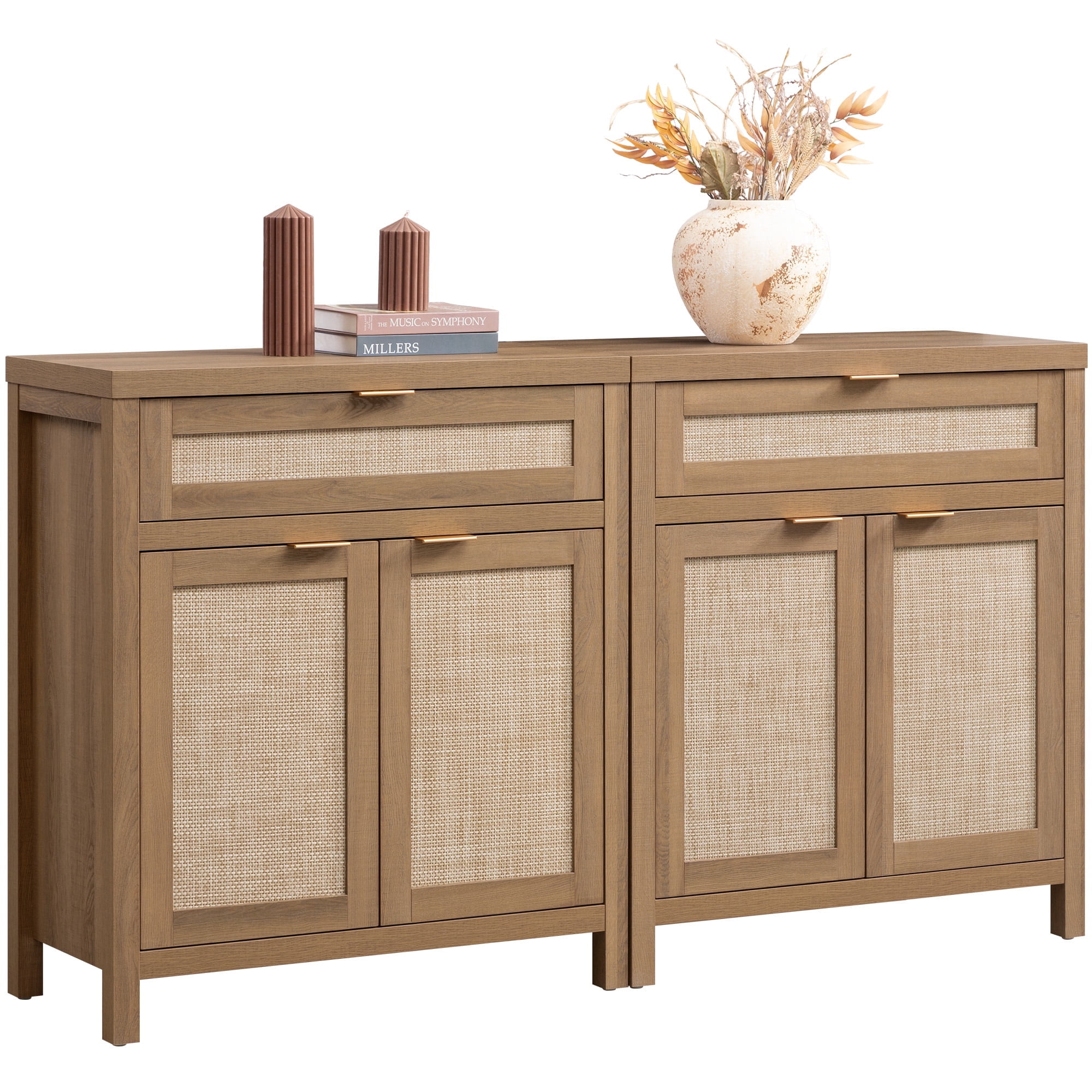 SICOTAS 2-Piece Set Boho Farmhouse Rattan Sideboard Buffet Storage ...