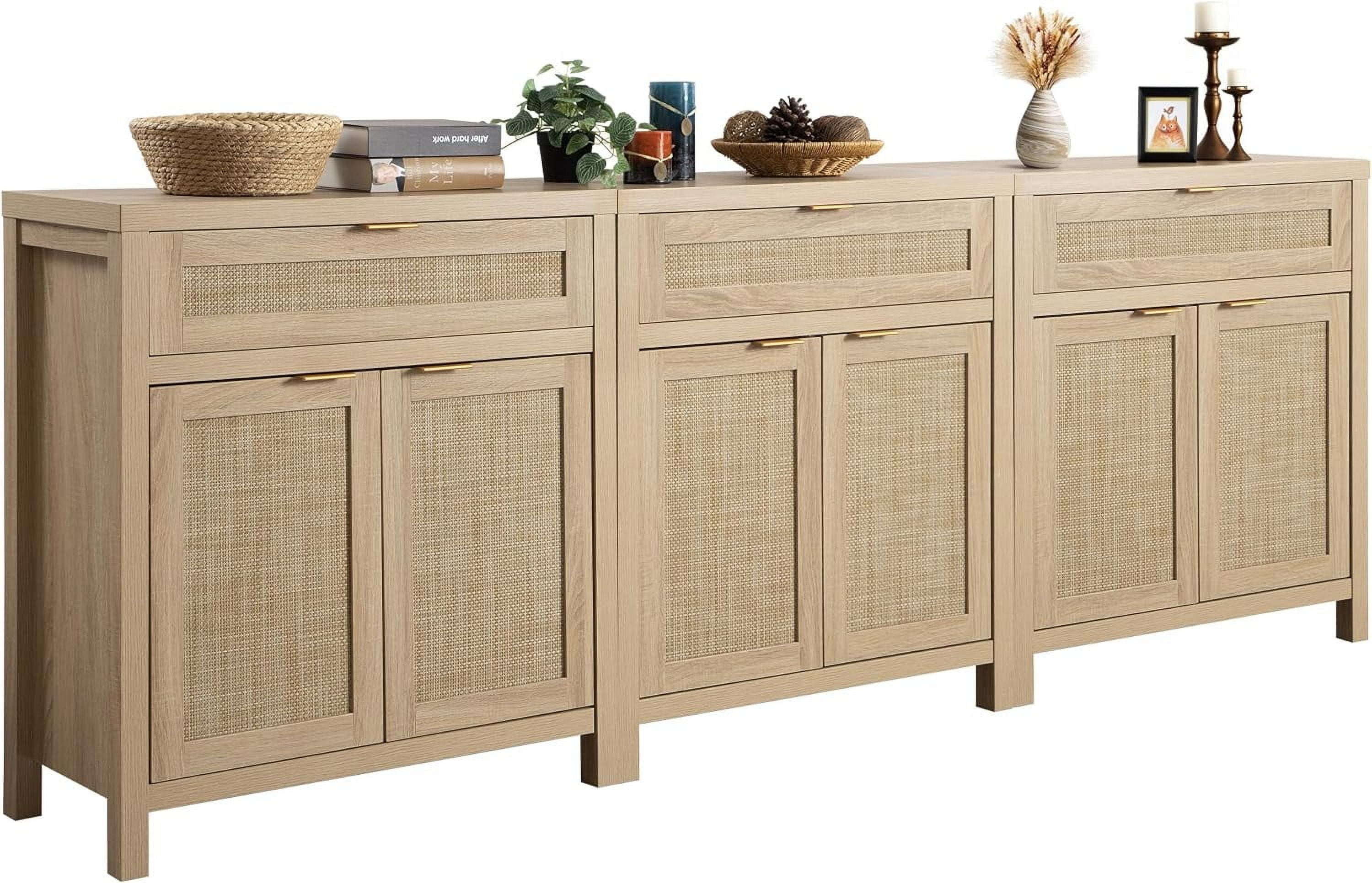 SICOTAS Sideboard Buffet Storage Cabinet, Rattan Accent Cabinet with Doors and Drawer, Modern ...