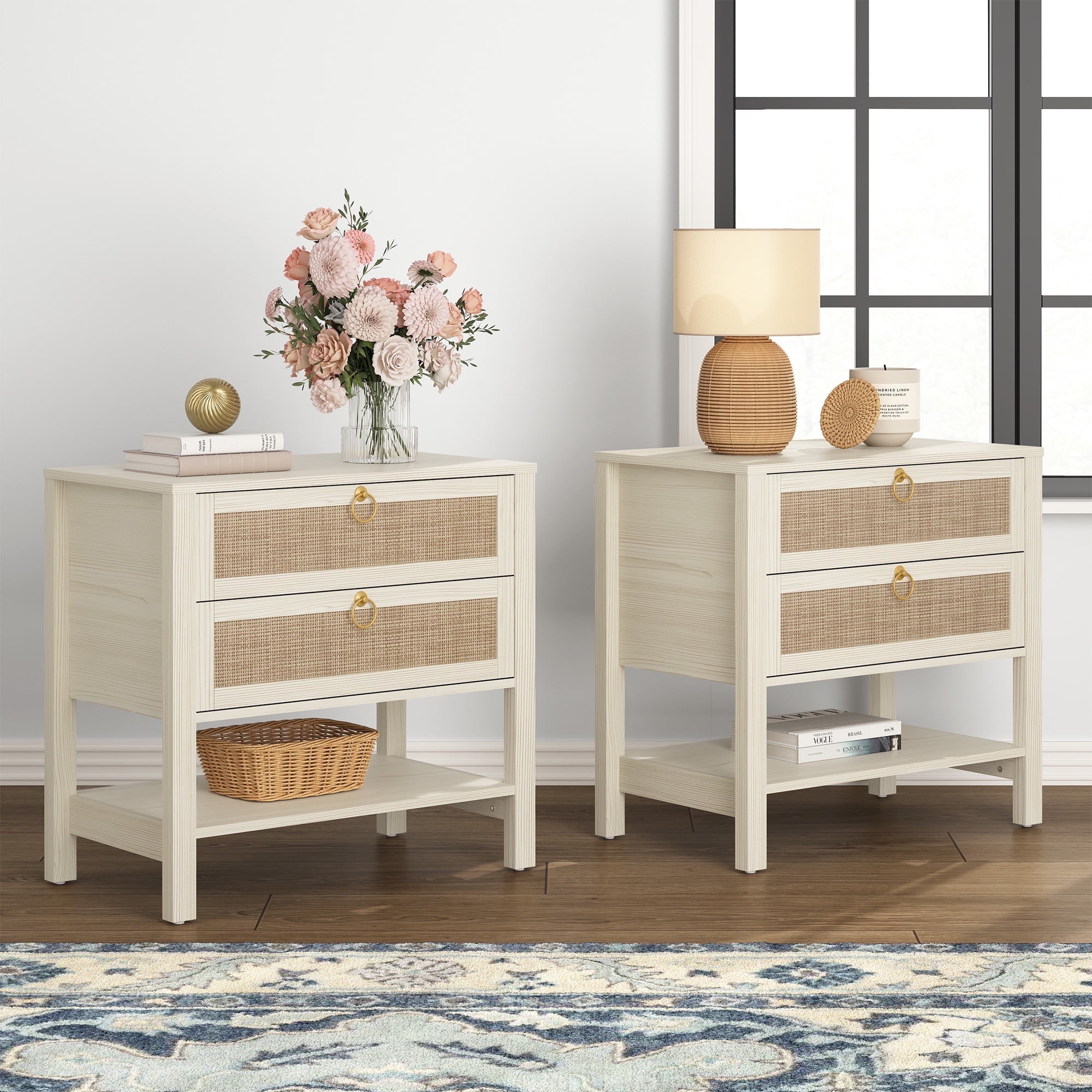 SICOTAS White Boho Nightstands Set of 2 for Small Spaces, 2 Drawers ...