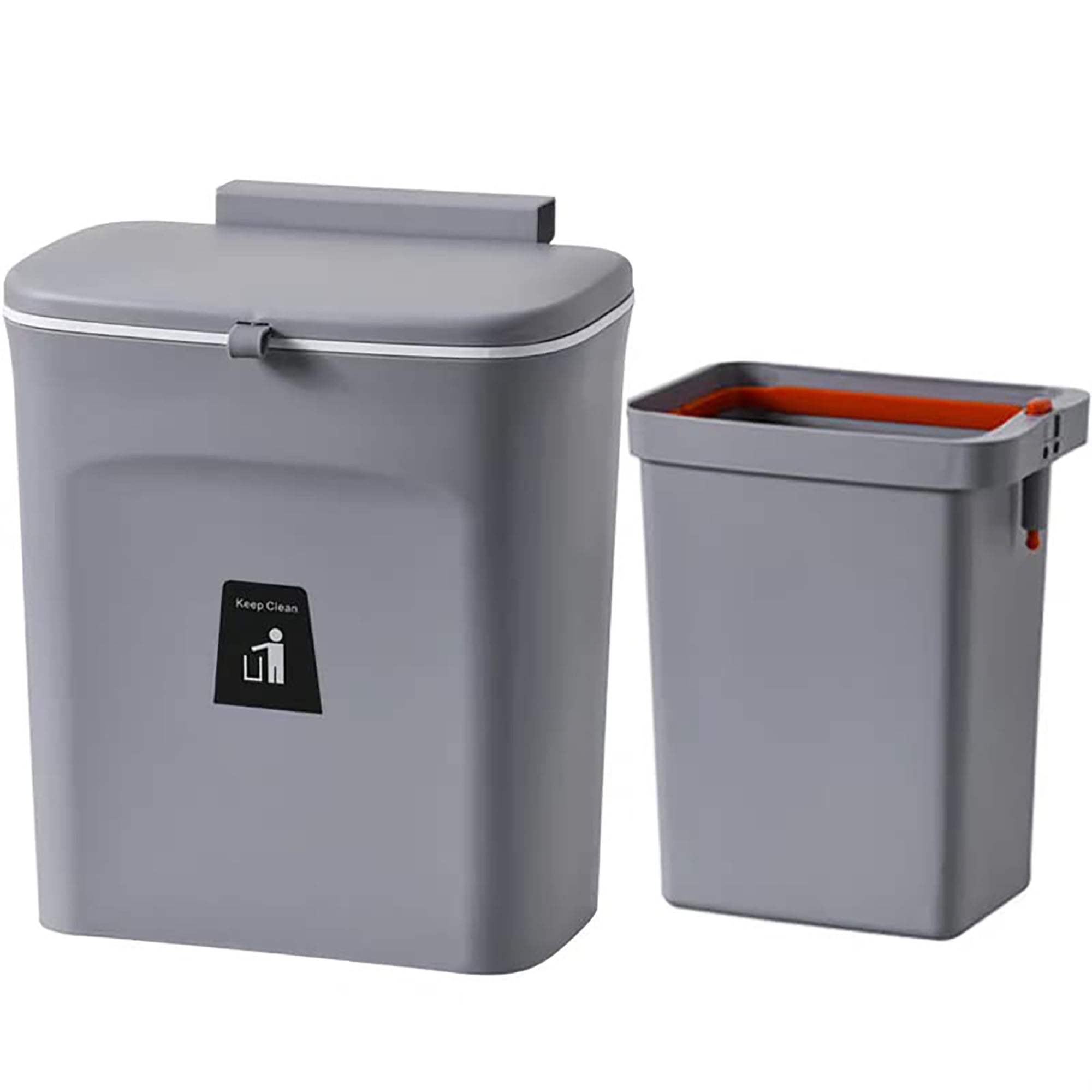 SIDIANBAN 2.4 gal Hanging Trash Can with Lid, Wall Mounted Waste Sink ...
