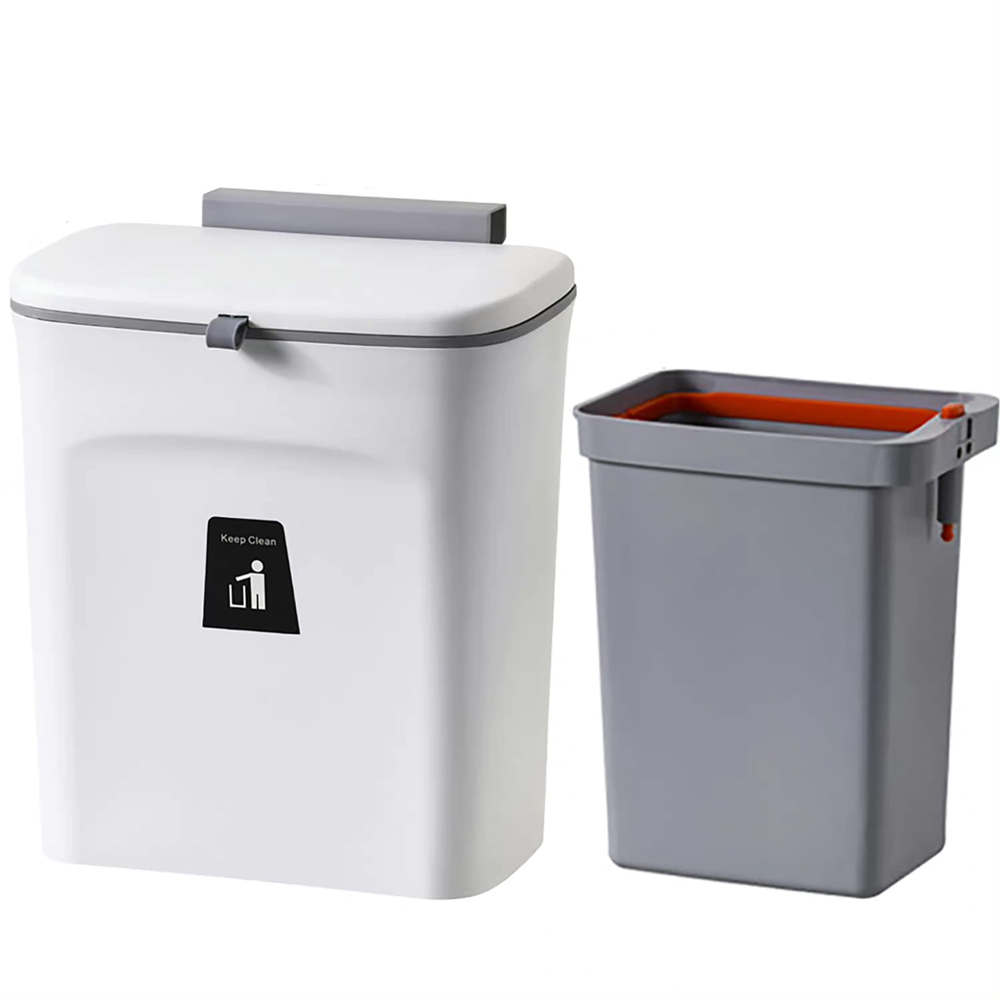 SIDIANBAN Hanging Trash Can with Lid, 2.4 gal Garbage Bin with Plastic ...