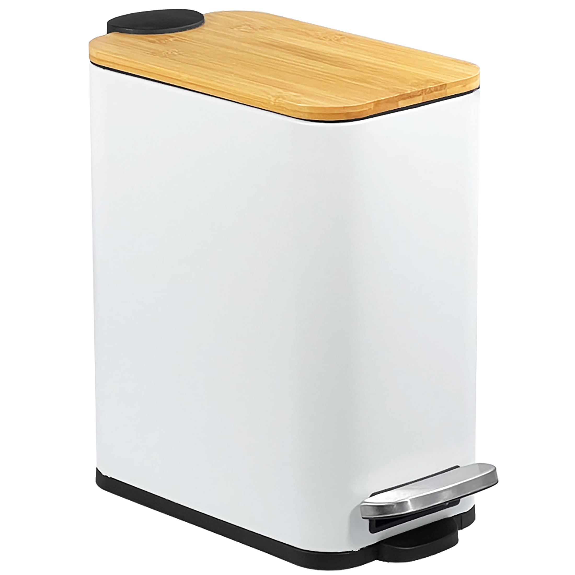 SIDIANBAN 1.3gal Metal Trash Can with Bamboo Lid, Small Step Pedal ...