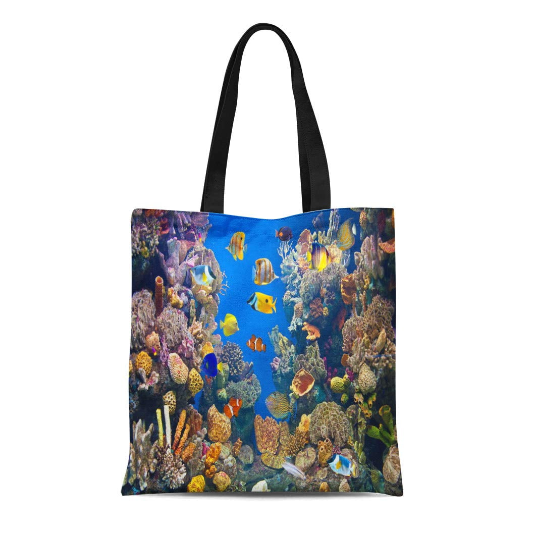 SIDONKU Canvas Bag Resuable Tote Grocery Shopping Bags Fish Colorful ...