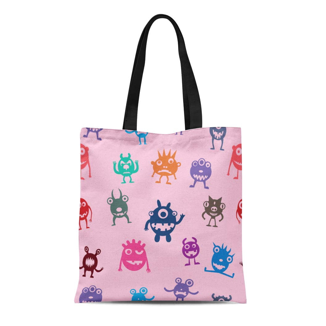 SIDONKU Canvas Tote Bag Abstract of Funny Monsters Alien Bizarre ...