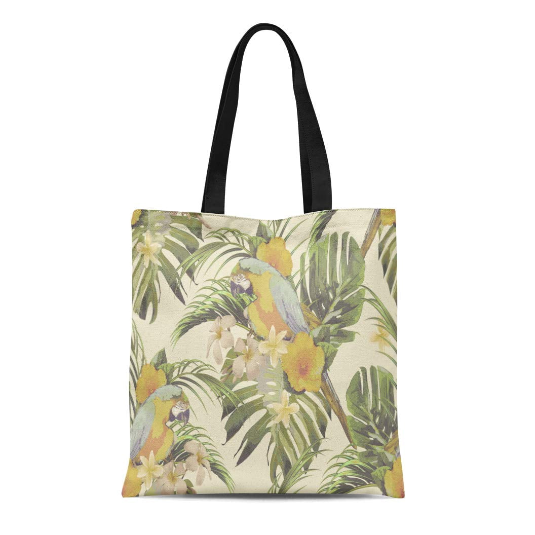SIDONKU Canvas Tote Bag Beautiful Floral Pattern Tropical Flowers ...