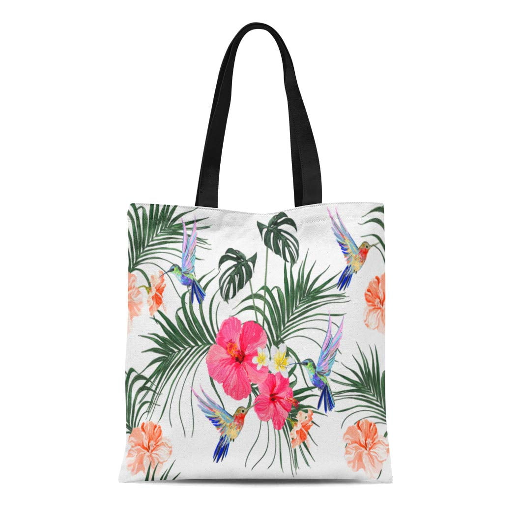 SIDONKU Canvas Tote Bag Beautiful Floral Summer Pattern Hummingbird ...