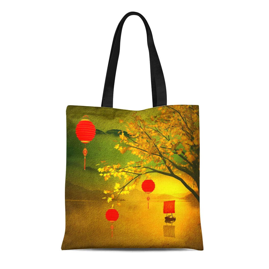SIDONKU Canvas Tote Bag Big Colorful Lanterns Will Bring Good Luck and ...