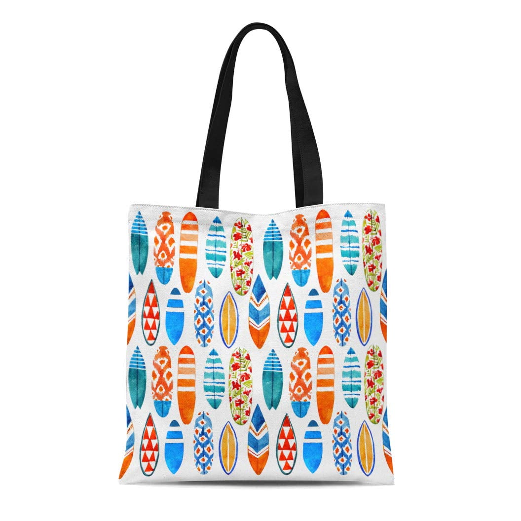 SIDONKU Canvas Tote Bag Blue Pattern Surfboard Watercolor Summer Beach ...