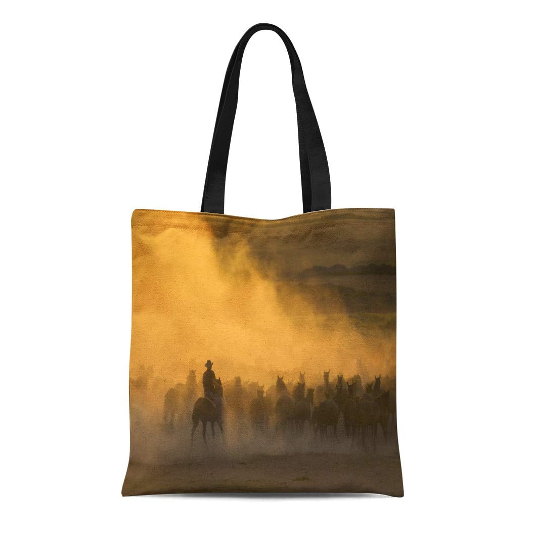 SIDONKU Canvas Tote Bag Brown Desert Western Cowboys Riding Horses ...