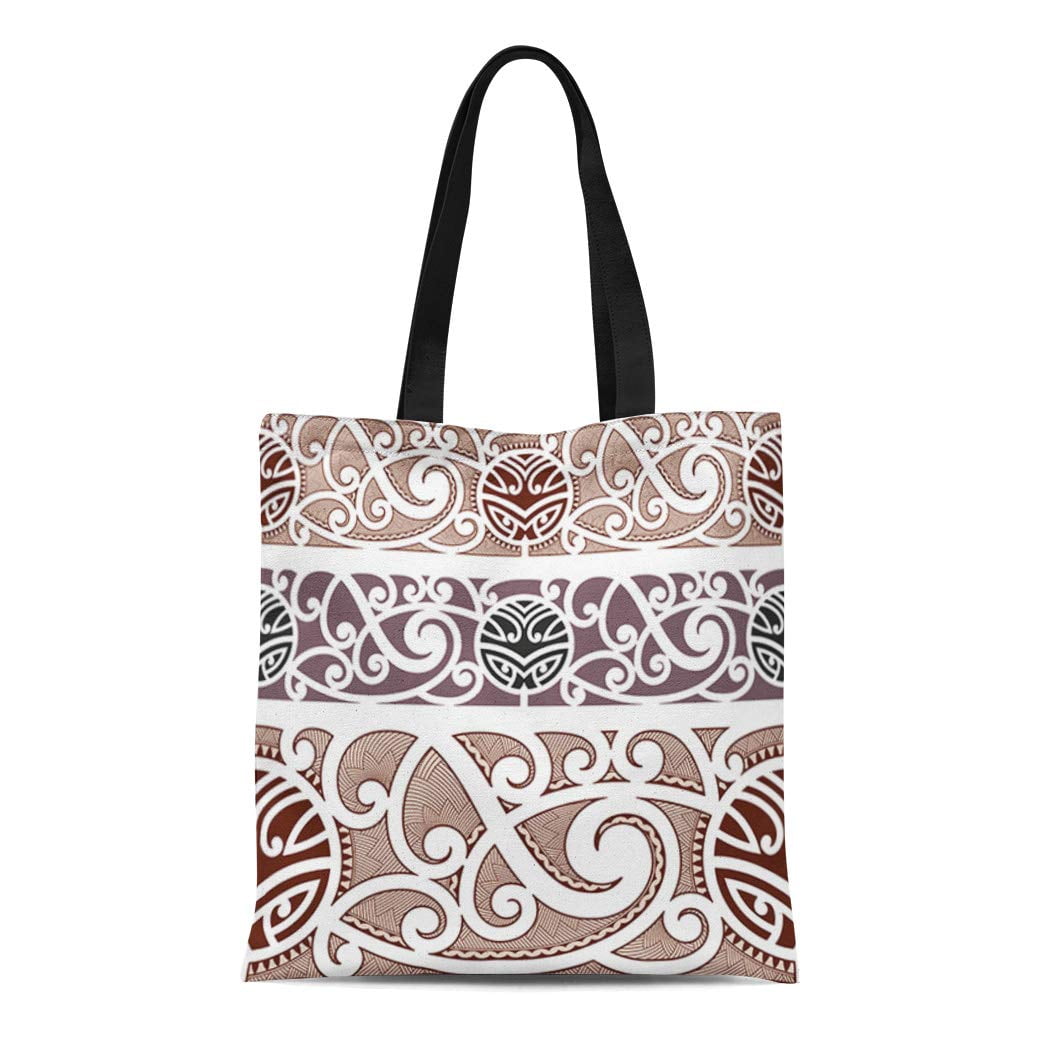 SIDONKU Canvas Tote Bag Brown Tattoo Maori Styled Pattern Polynesian ...
