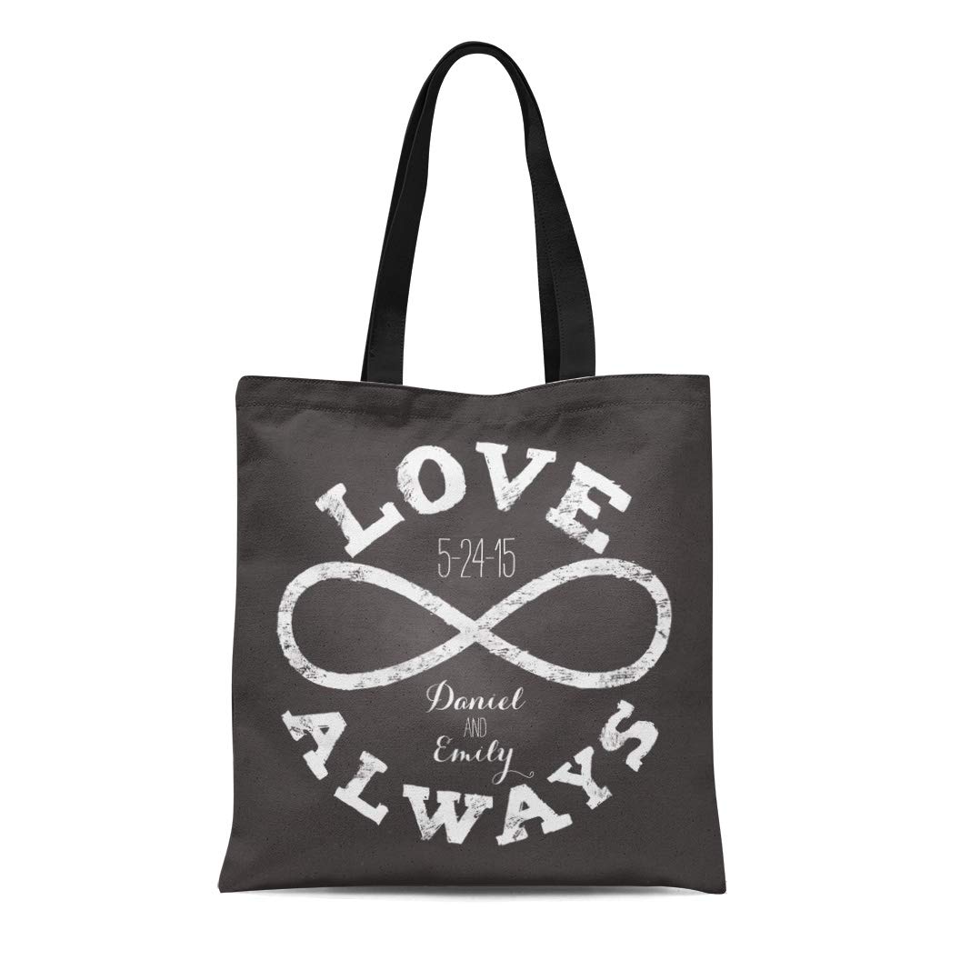 SIDONKU Canvas Tote Bag Chalk Chalkboard Infinity Love Wedding Date and ...
