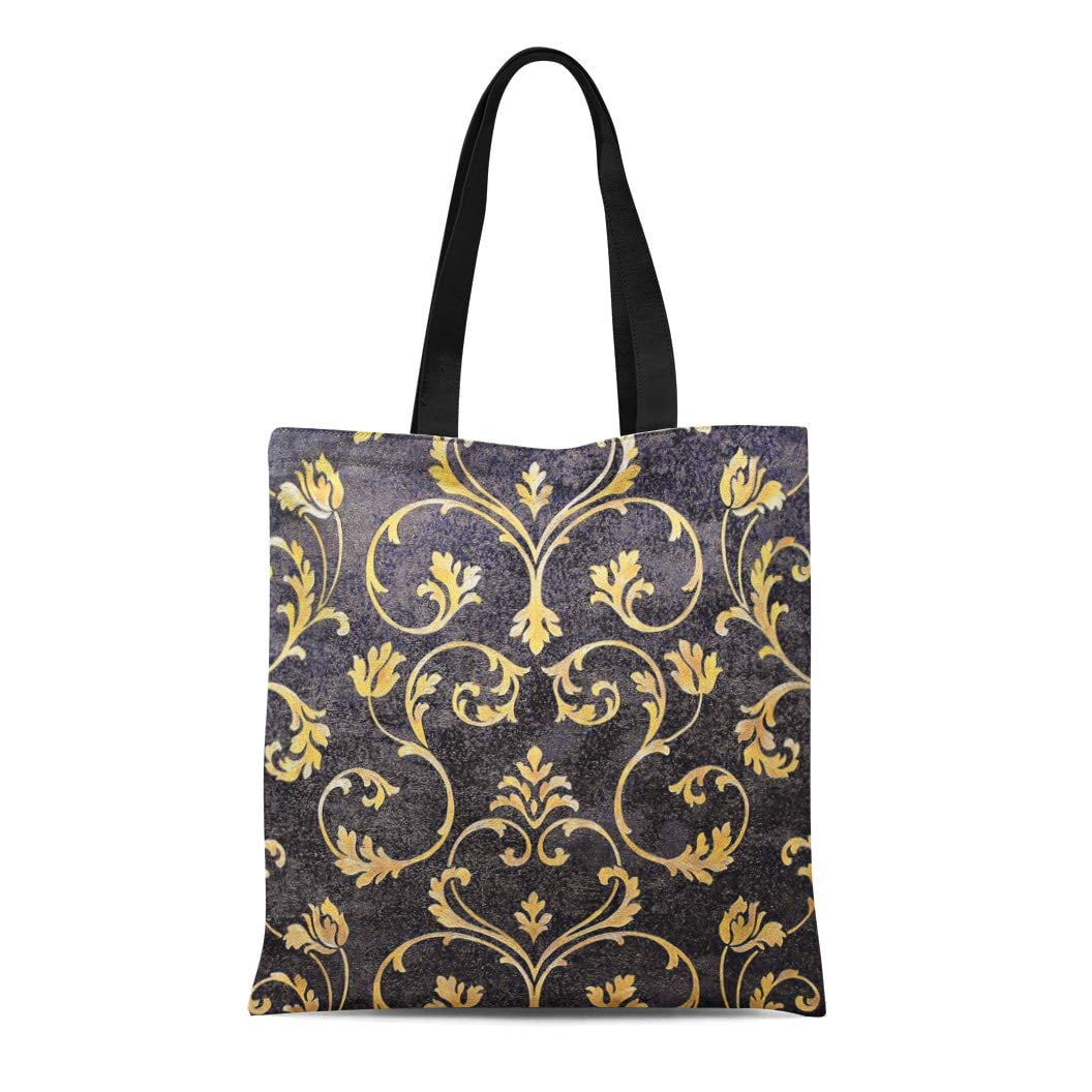 SIDONKU Canvas Tote Bag Damask Vintage Elegant Chic Black and Gold ...