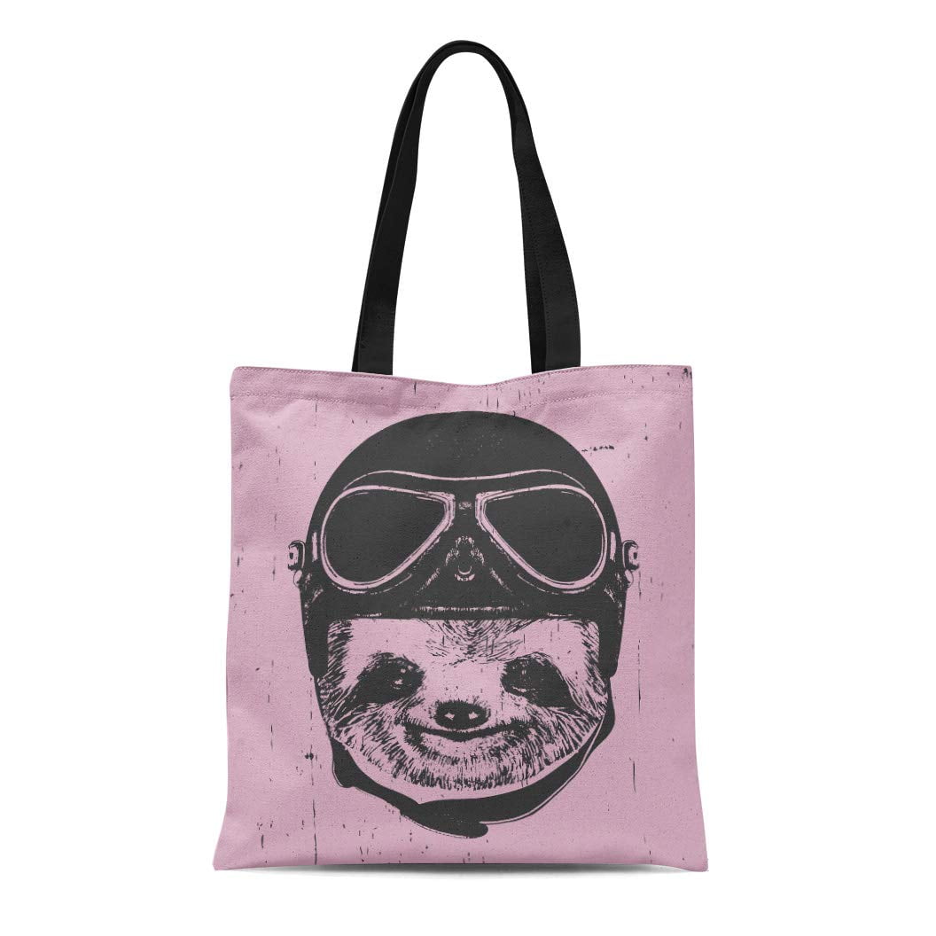 SIDONKU Canvas Tote Bag Face Portrait of Sloth Vintage Helmet Sketch ...