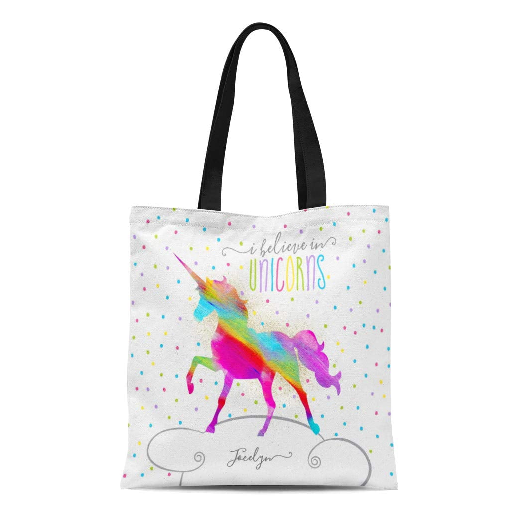 SIDONKU Canvas Tote Bag Girls Add Name Rainbow Unicorn Tween Teenage ...