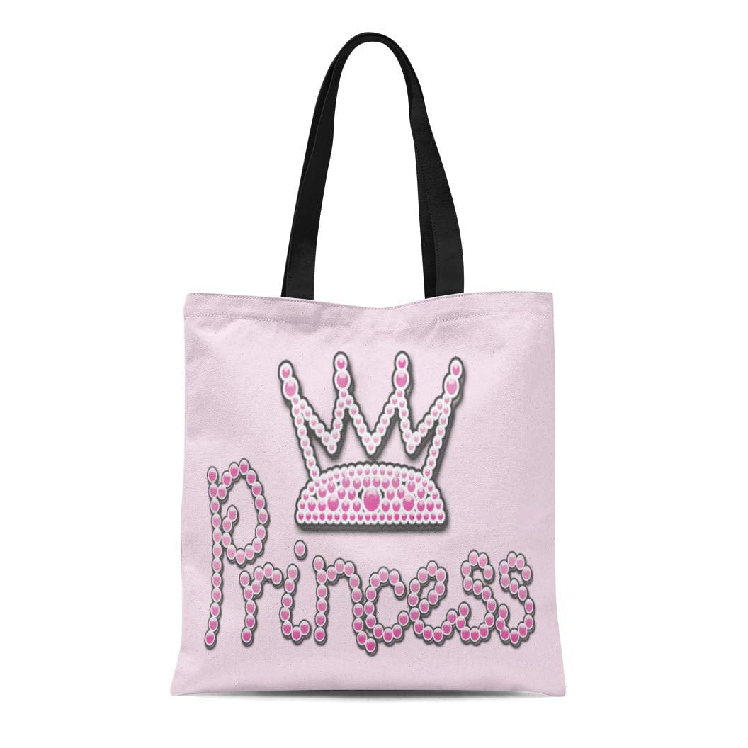 SIDONKU Canvas Tote Bag Jewels Cute Pink Pearls Princess Crown White ...