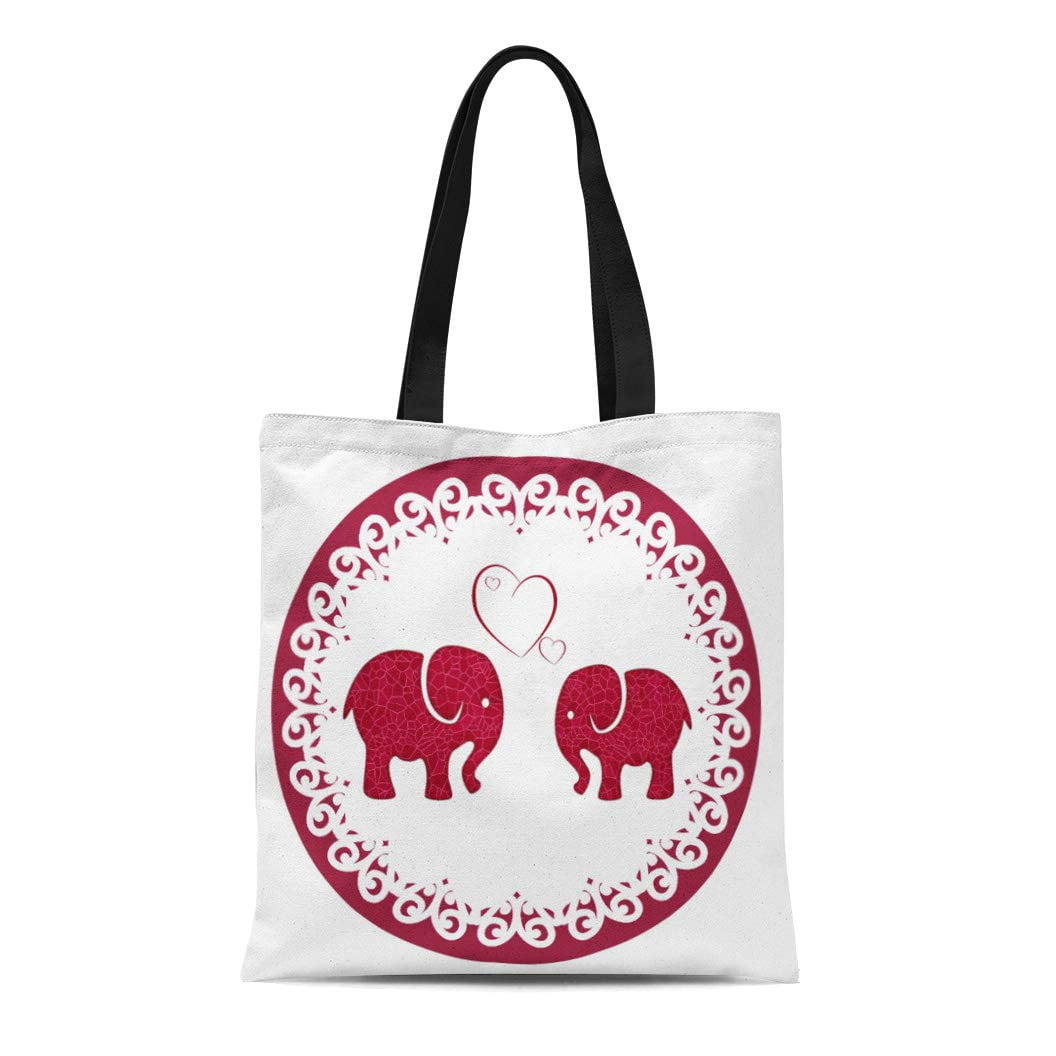 SIDONKU Canvas Tote Bag Modern Cute Elegant Girly Elephants in Love ...