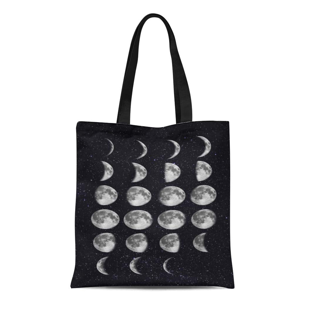 SIDONKU Canvas Tote Bag Night Moon Phases Sky Stars Universe Nebula ...