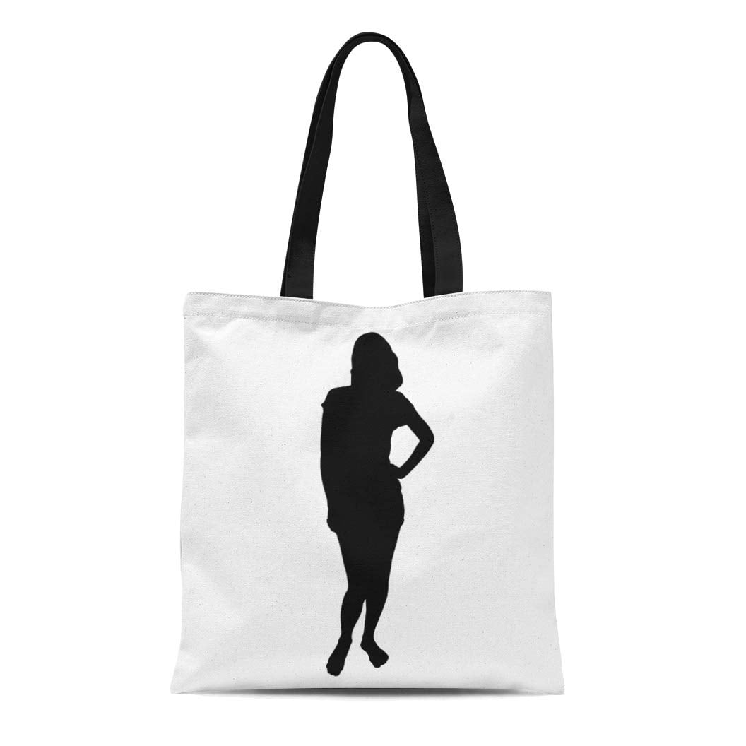 SIDONKU Canvas Tote Bag Silhouette of Barefoot Girl Standing in Shorts ...