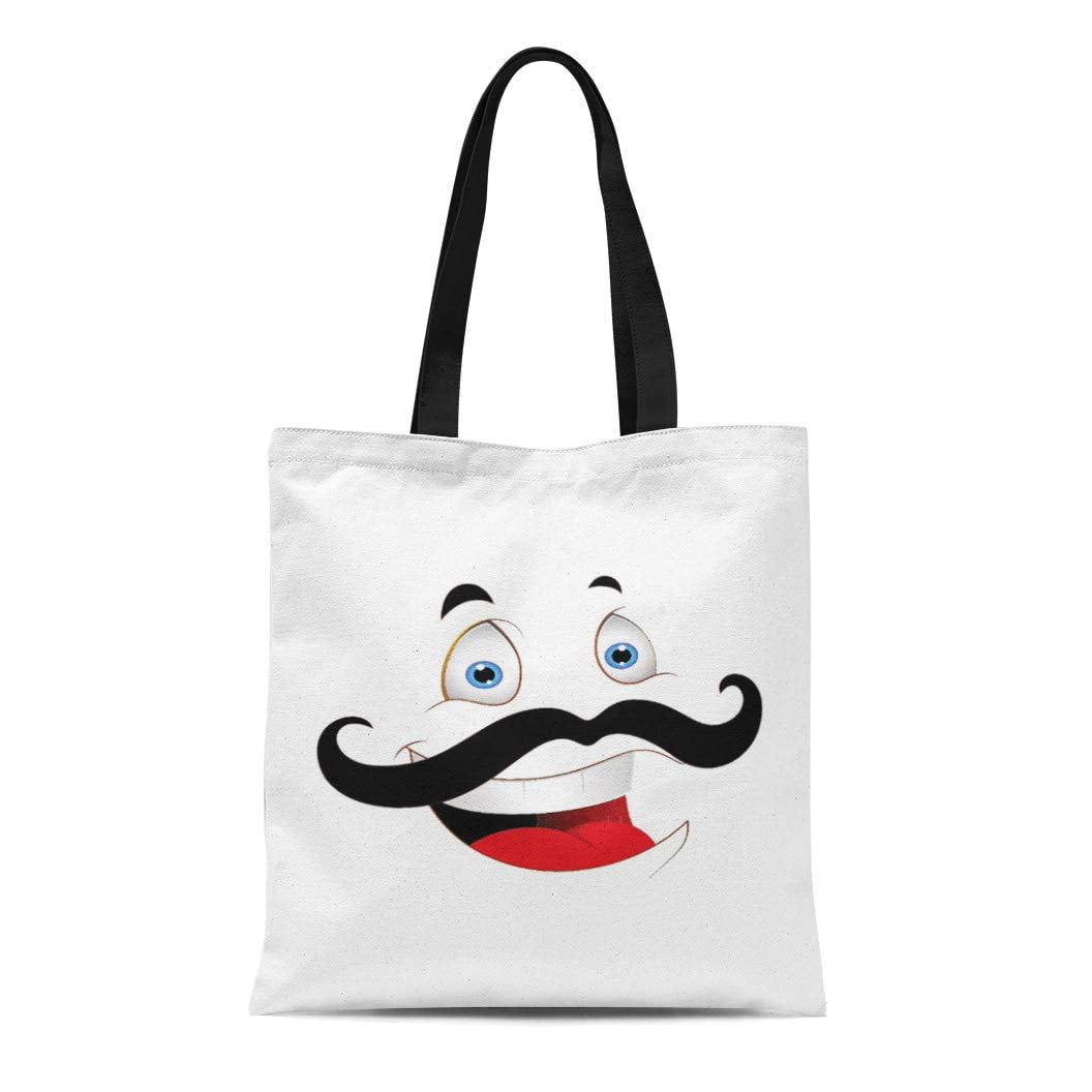 SIDONKU Canvas Tote Bag Silly Funny Face Mustache Lips Mouth Happy Fun ...