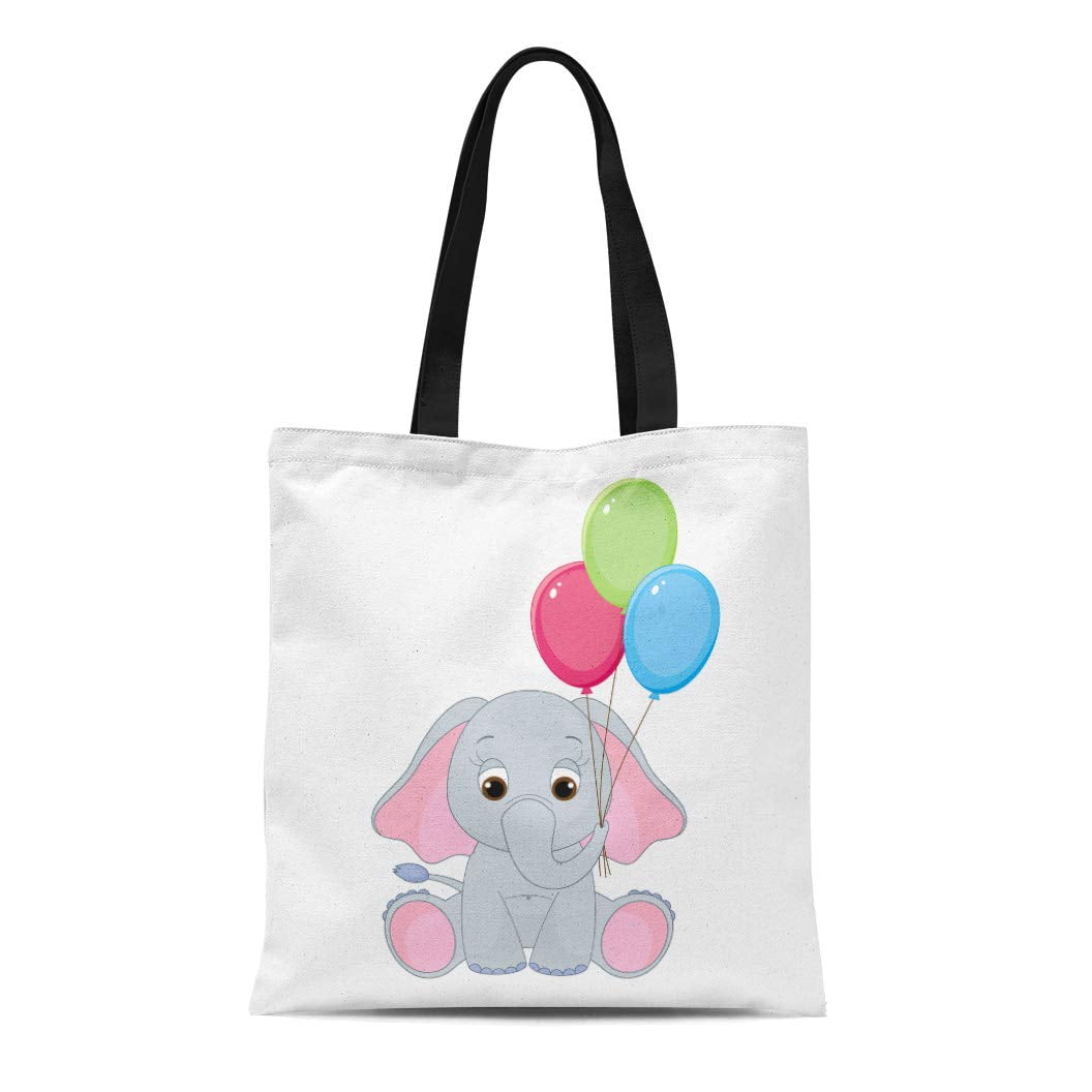 SIDONKU Canvas Tote Bag Trunk Cute Baby Elephant Colorful Balloons ...