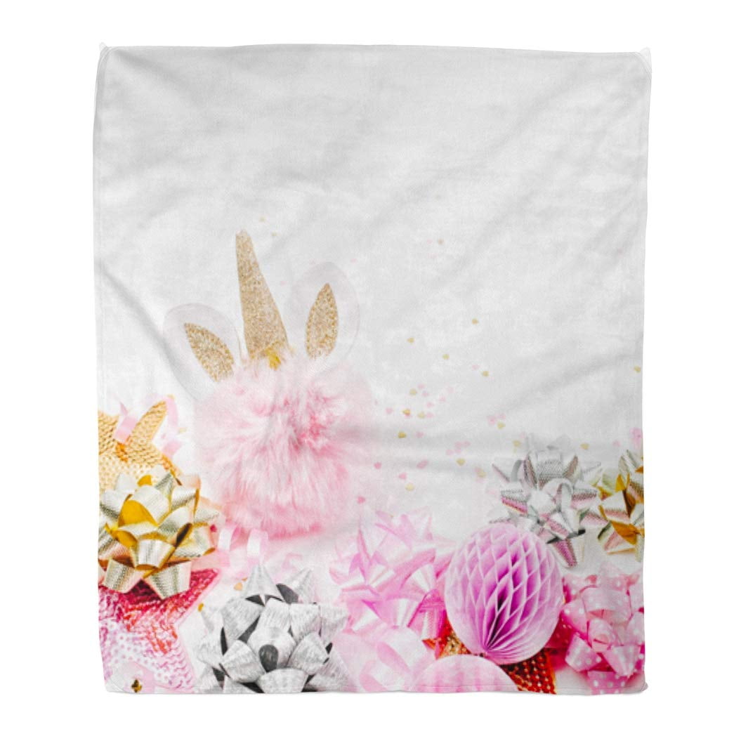SIDONKU Flannel Throw Blanket Pastel Pink Confetti Unicorn Toy and Flat ...