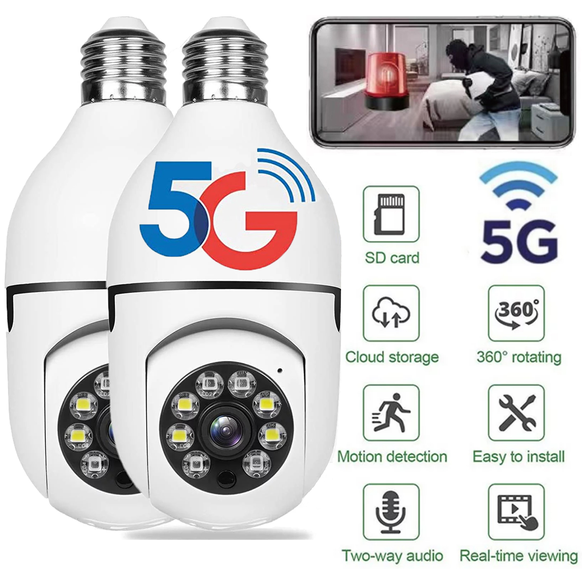 360° 1080P IP E27 Light Bulb Camera Wi-Fi IR Night Smart Home Wireless ...