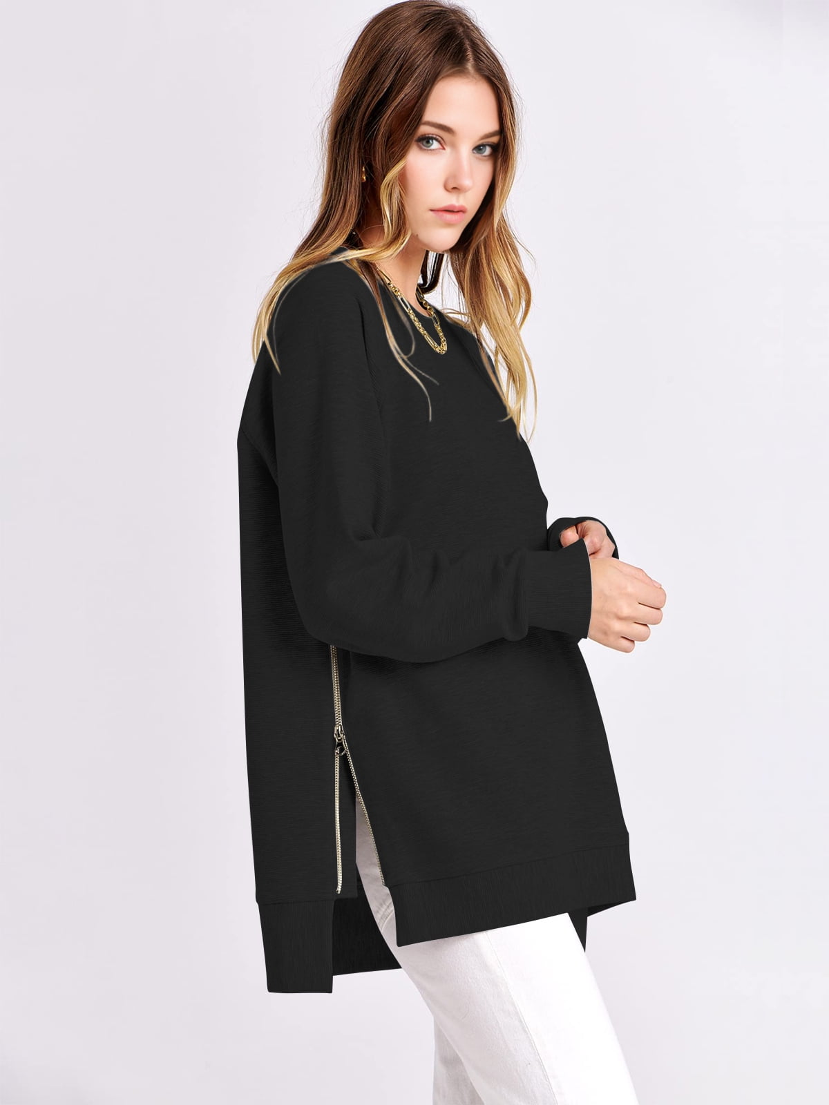 SIEANE Women's Oversized Sweatshirts Long Sleeve Crew Neck Loose Side ...