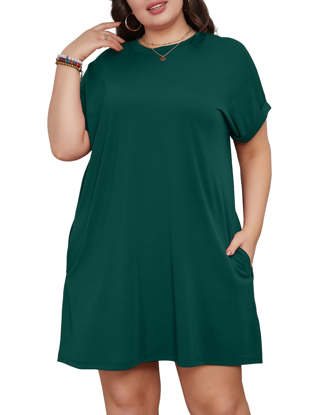 SIEANE Womens Plus Size Dress Casual Loose T-Shirt Dress with Pockets ...