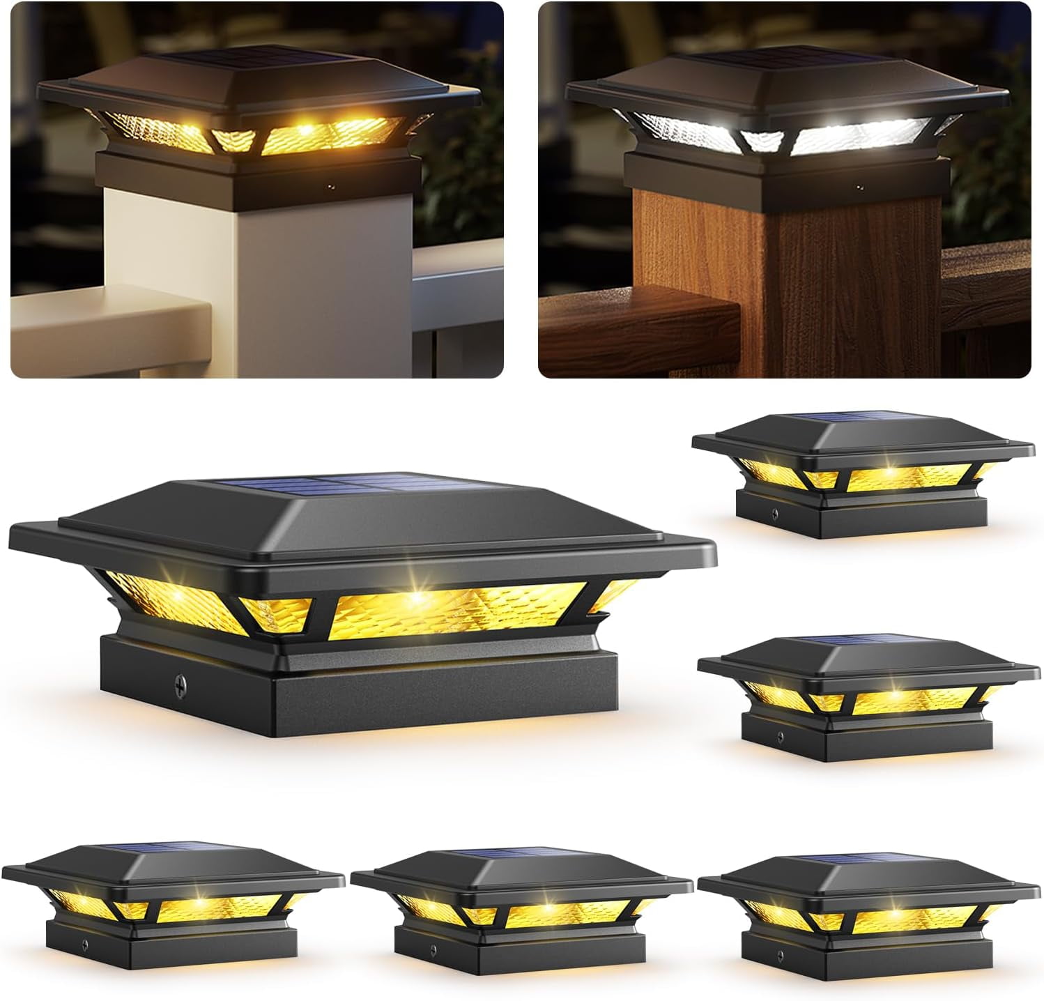 SIEDiNLAR 4x4 Solar Post Cap Lights 16 LEDs 2 Modes 3.5x3.5 4x4 Wooden ...