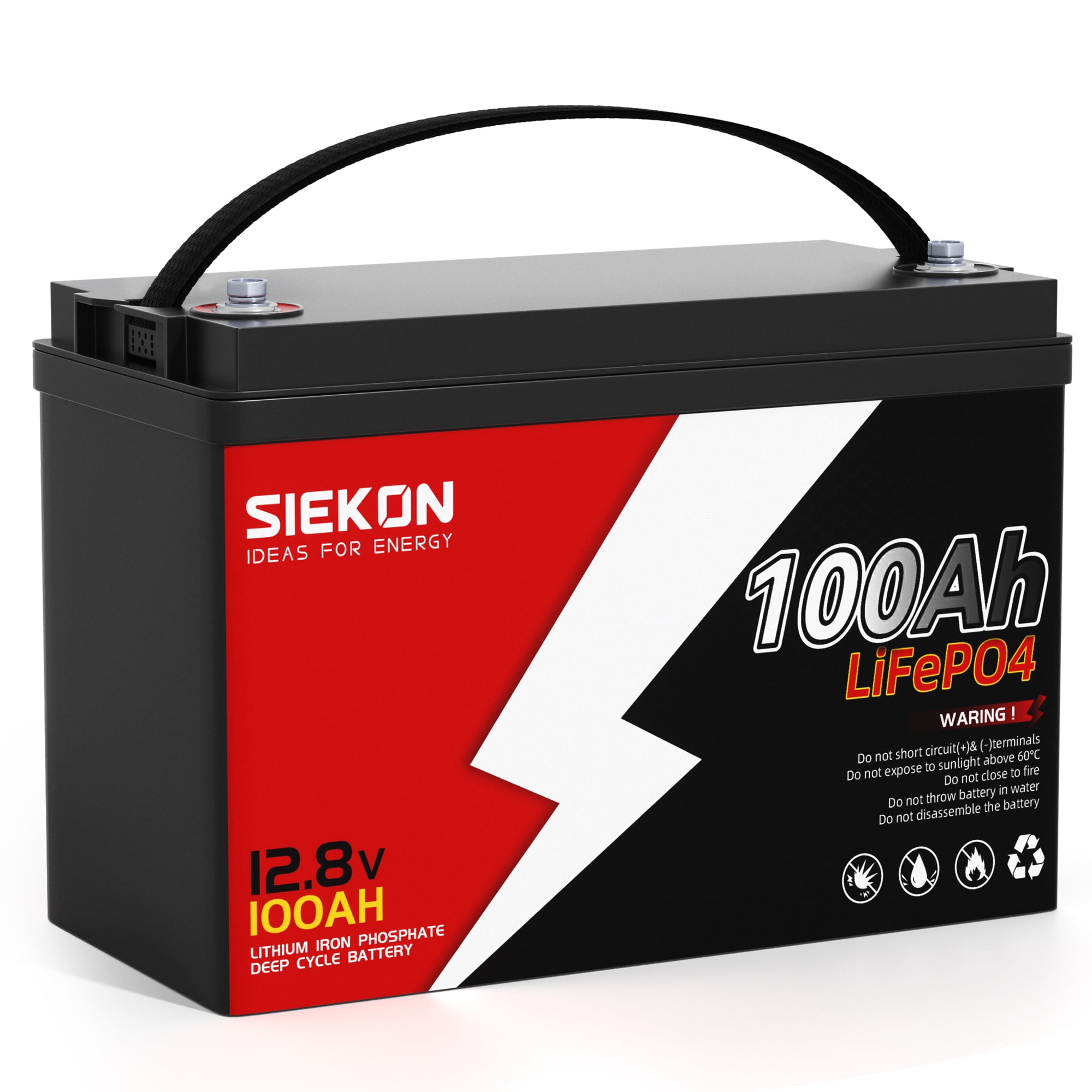 SIEKON 12V 100Ah LiFePO4 Battery BCI Group 31 Lithium Battery Built-in 100A BMS, Max.1280W Load ...