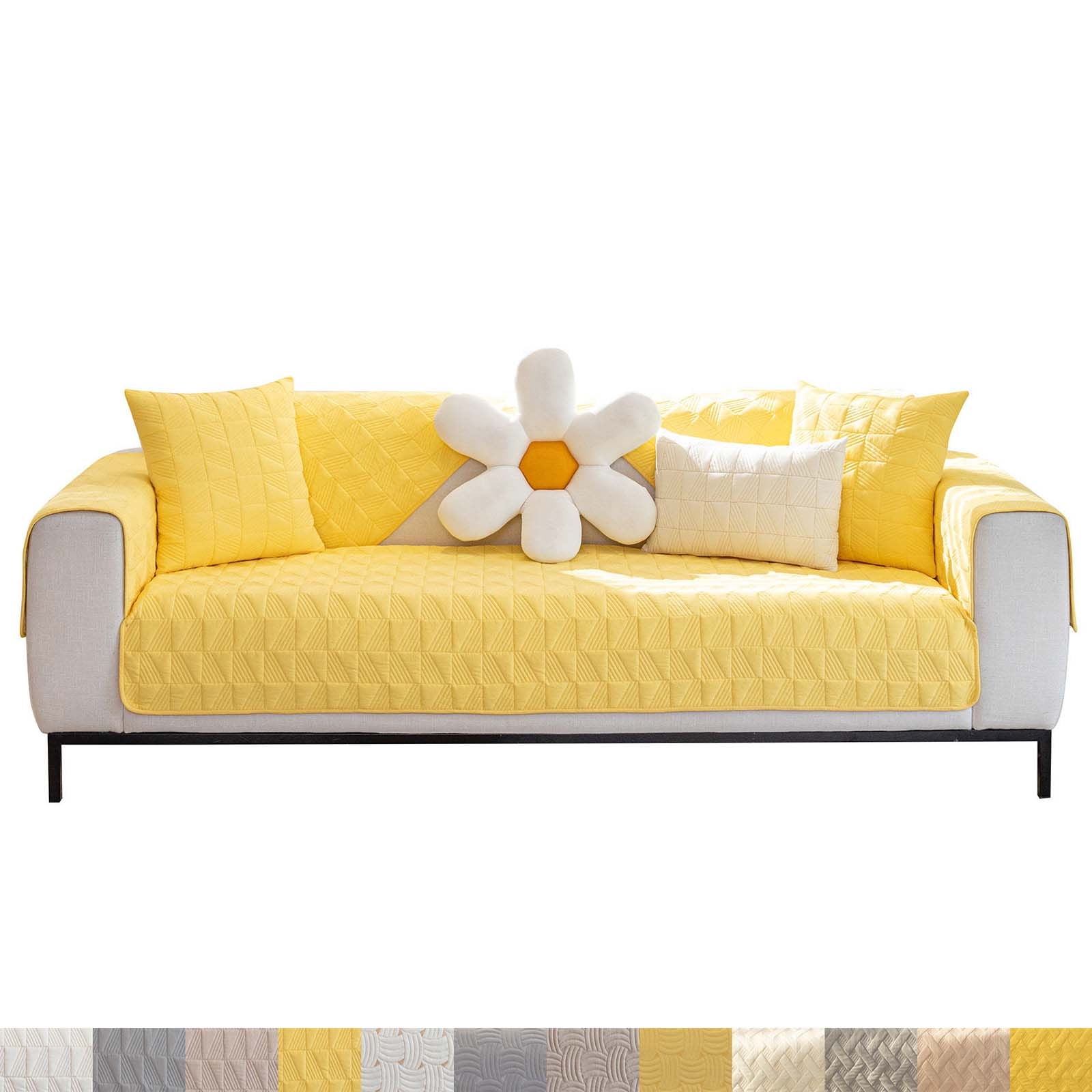 SIELUNO Quilted Sectional Couch Covers,1 Piece Solid Color Sofa Cover ...