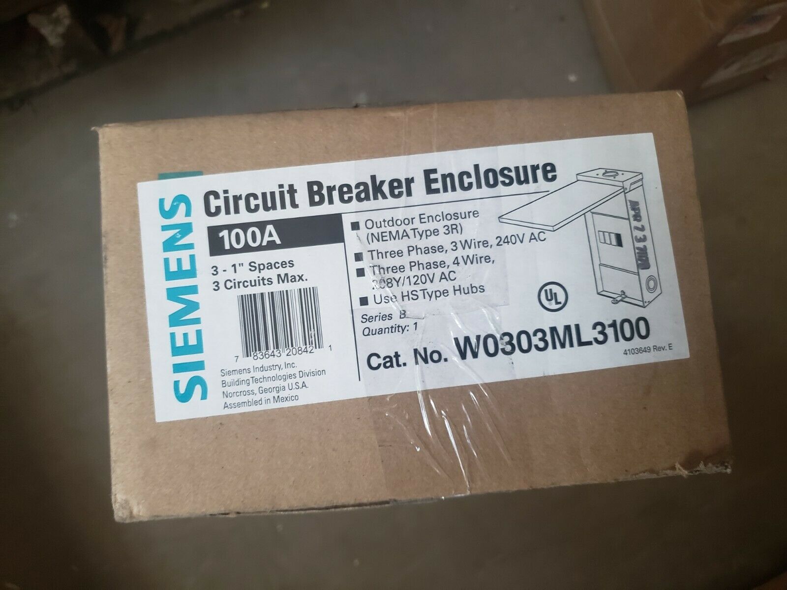 Siemens W0303ML3100 100 Amp Outdoor Rated 3-Phase Circuit Breaker ...