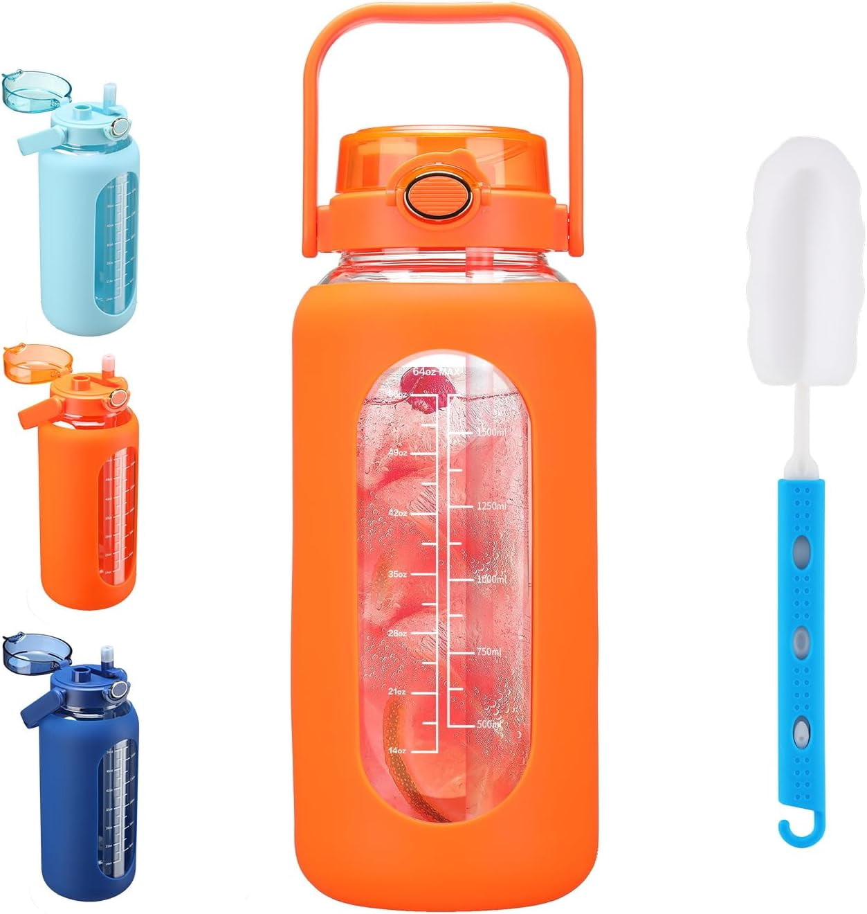 SIEROZUR 64oz Glass Water with Straw and Handle Lid Half Gallon ...