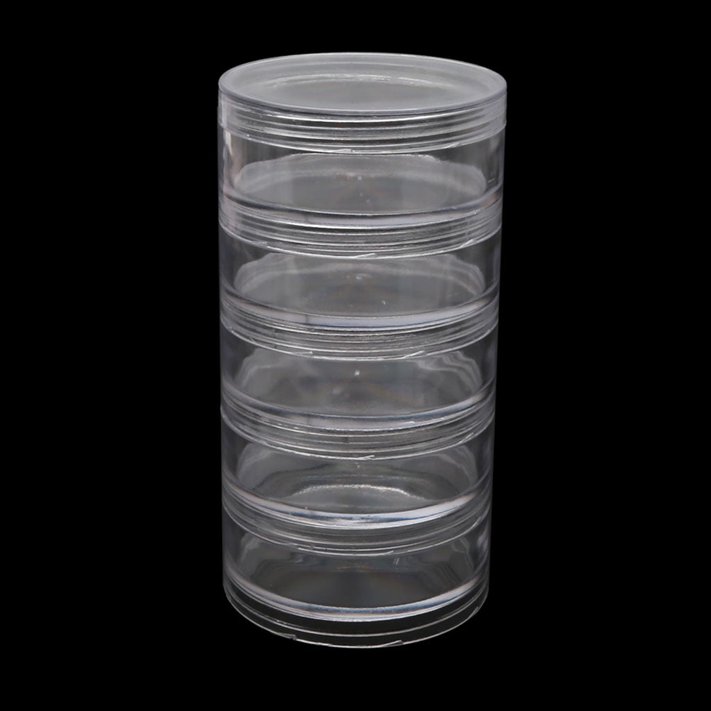 SIEYIO 1 Set 5 Layer Cylinder Stackable Bead Containers Round Clear ...